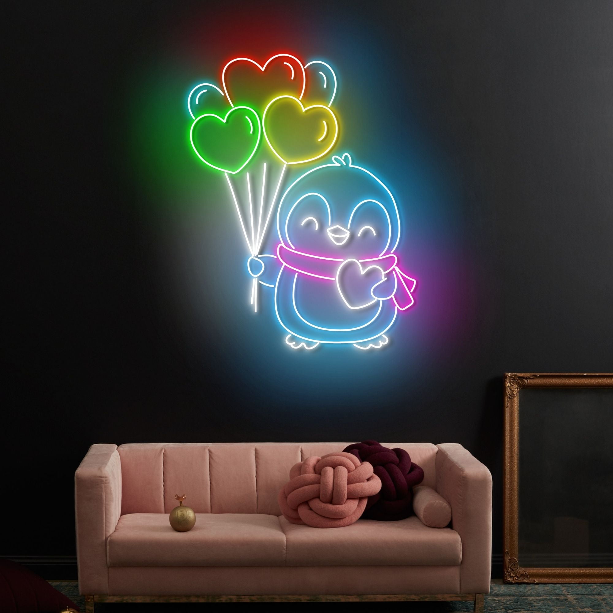 Craftnamesign Penguin With Balloon Neon Sign, Penguin Led Light ...
