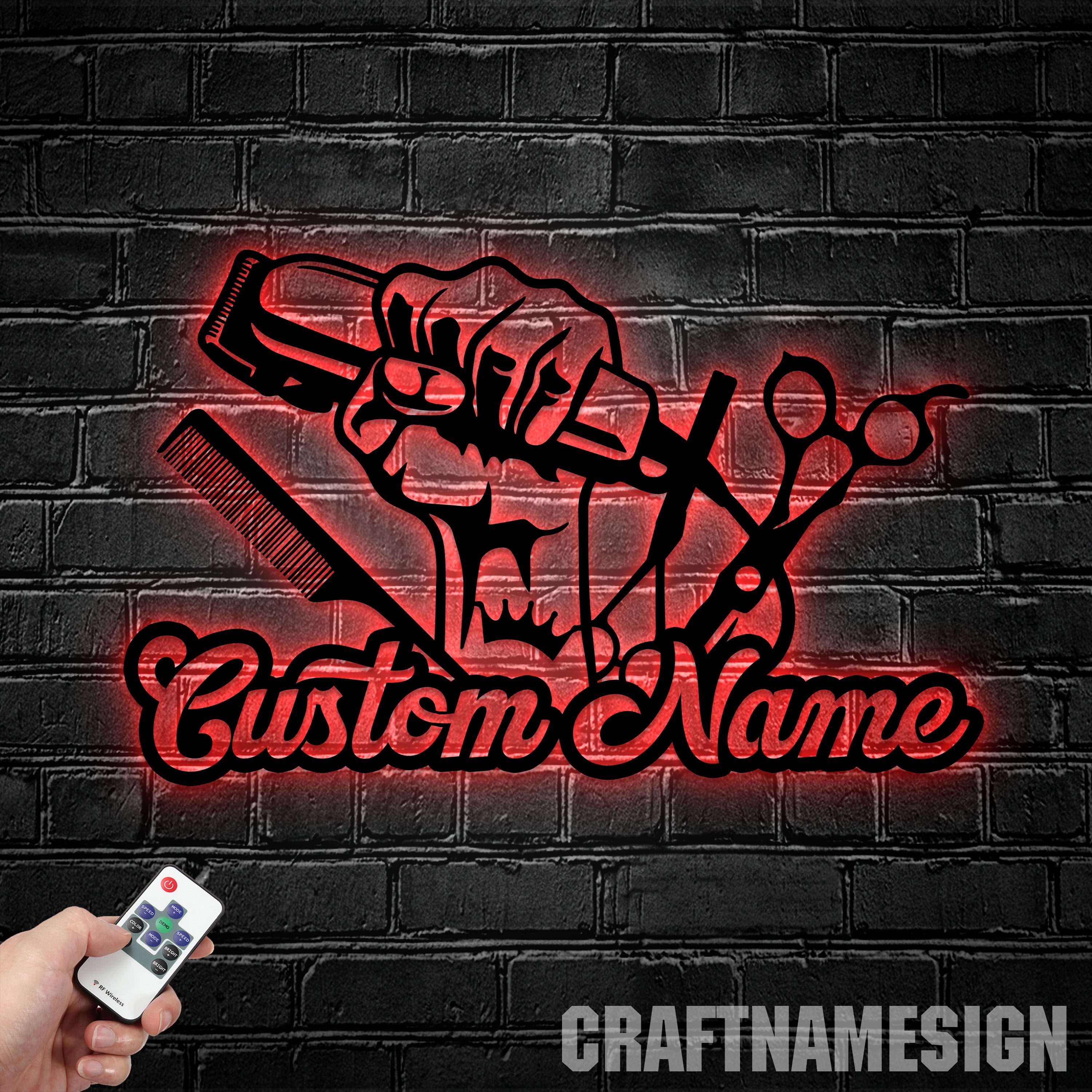 Craftnamesign Personalized Barber Metal Wall Art With LED Light, Custom ...