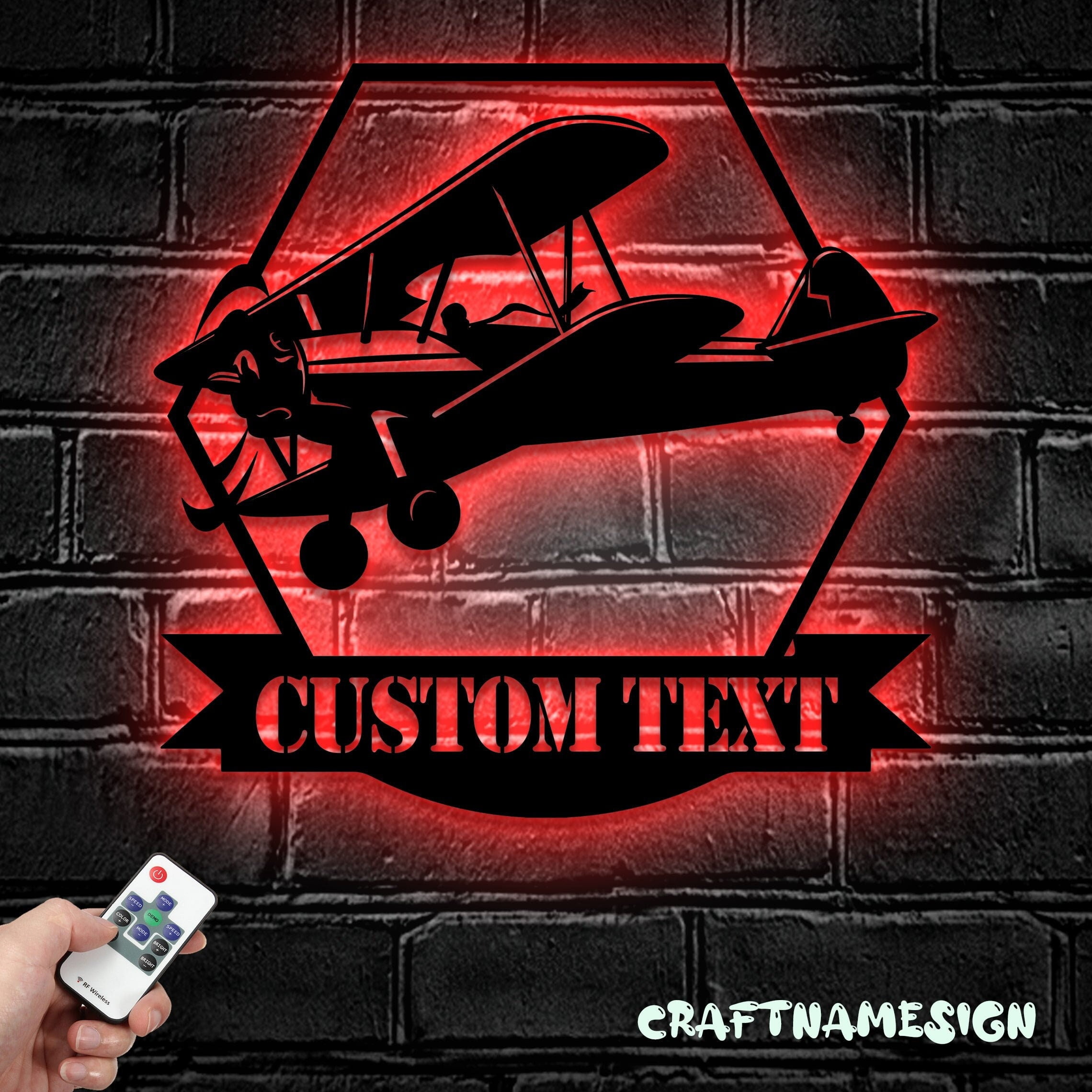 Craftnamesign Custom Airplane Metal Wall Art LED Light, Personalized ...
