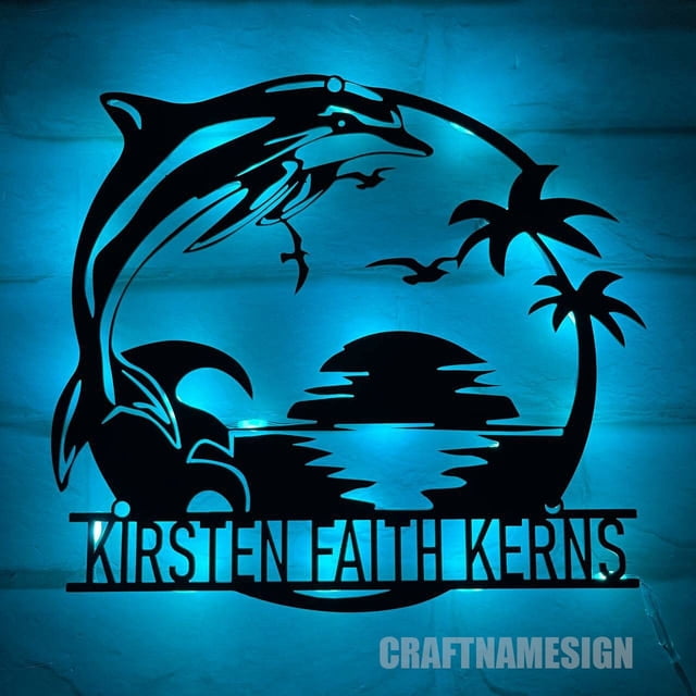 Craftnamesign Personalized Dolphin Palm Tree Beach House Sunset Metal ...