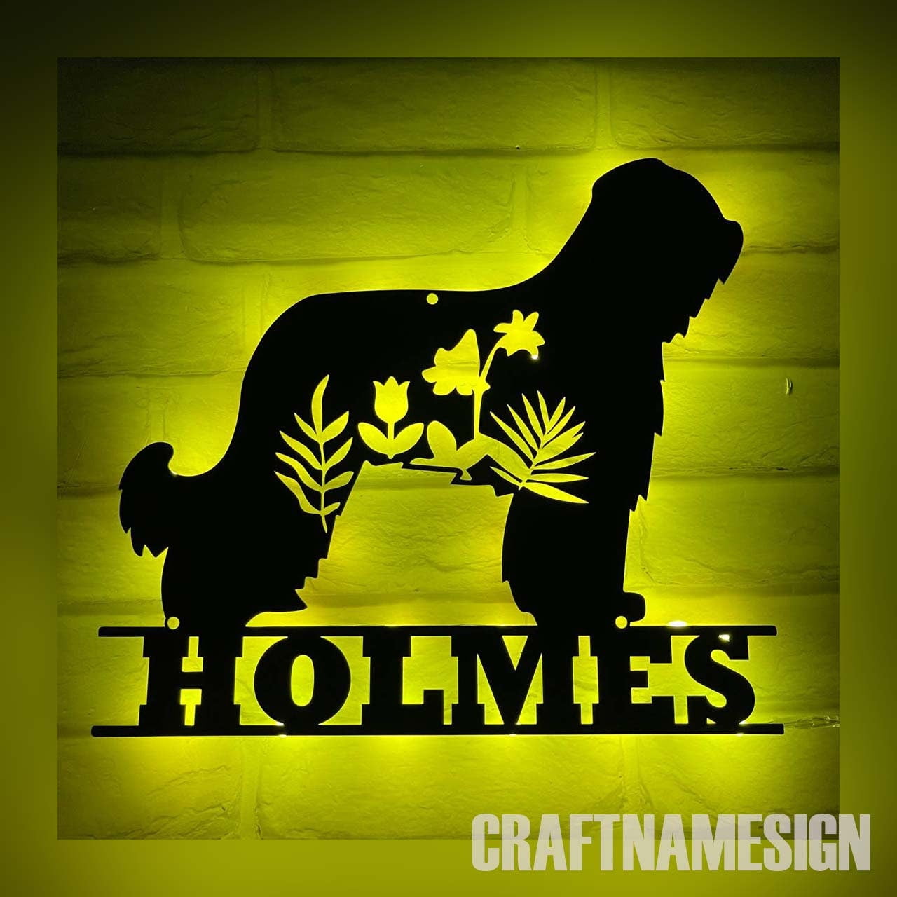 Craftnamesign Personalized FLoral Briard Metal Wall Art LED Light ...