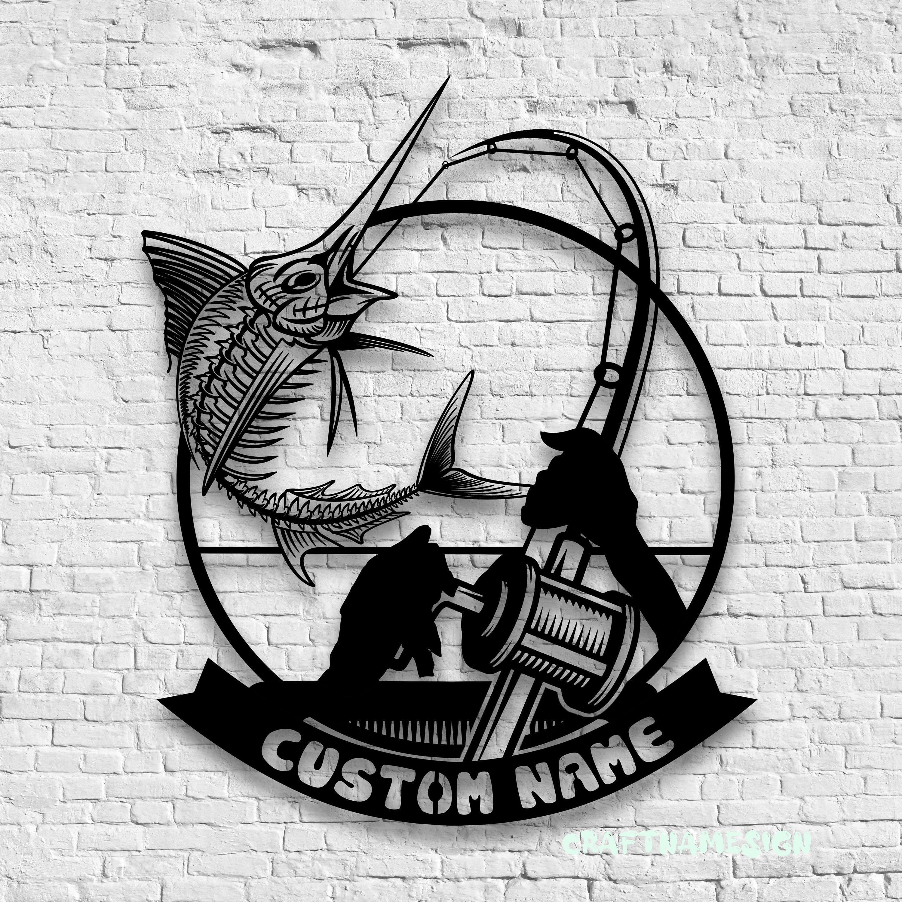 Craftnamesign Custom Marlin Fishing Metal Wall Art LED Light, Custom ...