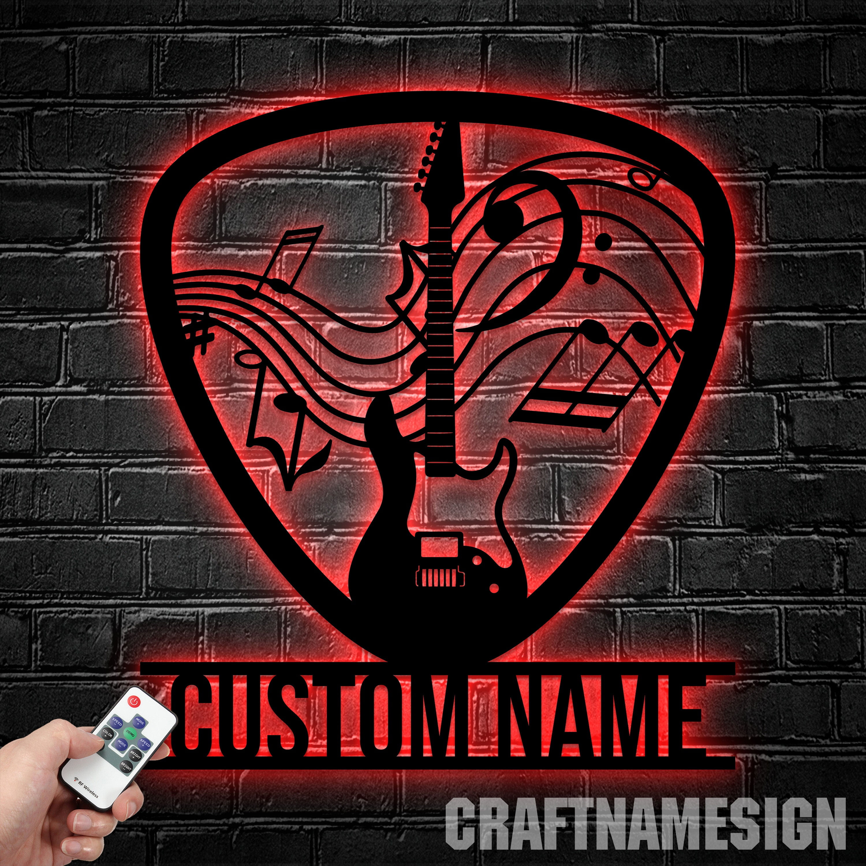 Craftnamesign Personalized Guitar Pick Metal Wall Art With Led Lights ...