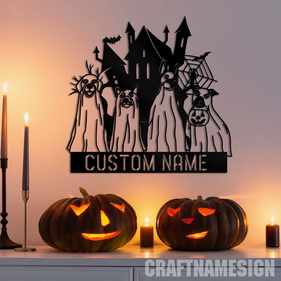 Craftnamesign Personalized Halloween Ghost Family With Pets Metal Wall ...