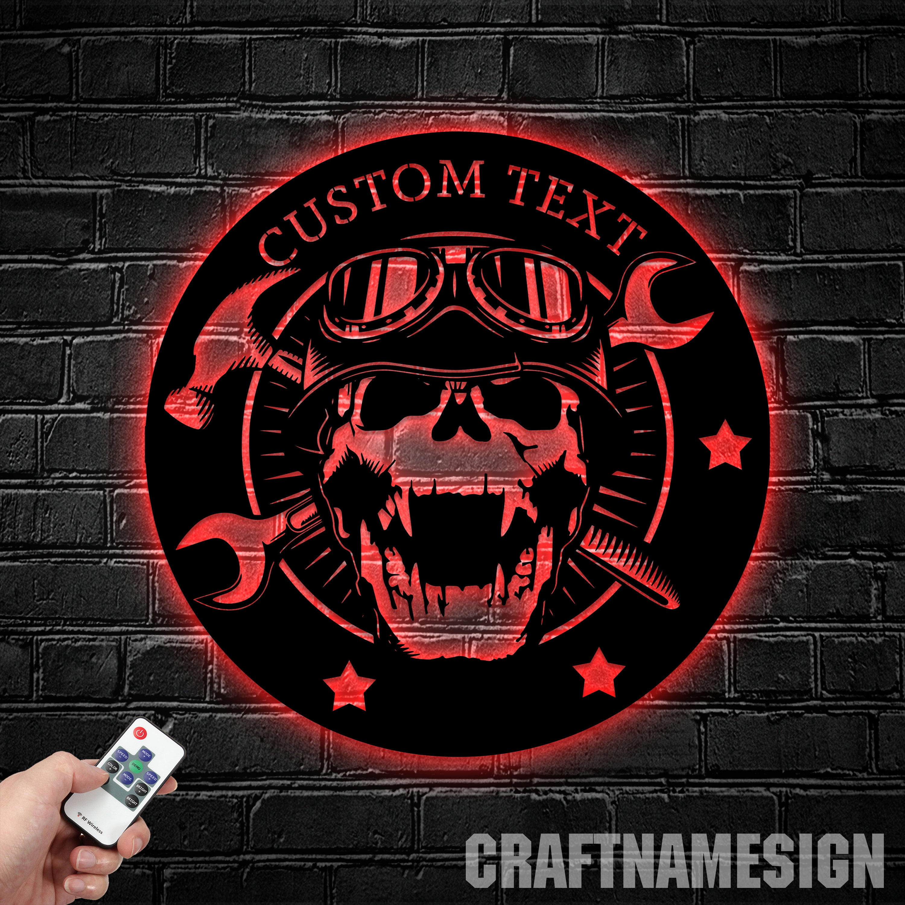 Craftnamesign Personalized Mechanic Skull Metal Sign LED Light, Custom ...
