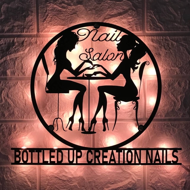 Craftnamesign Personalized Nail Tech Metal Wall Art LED Light, Custom ...
