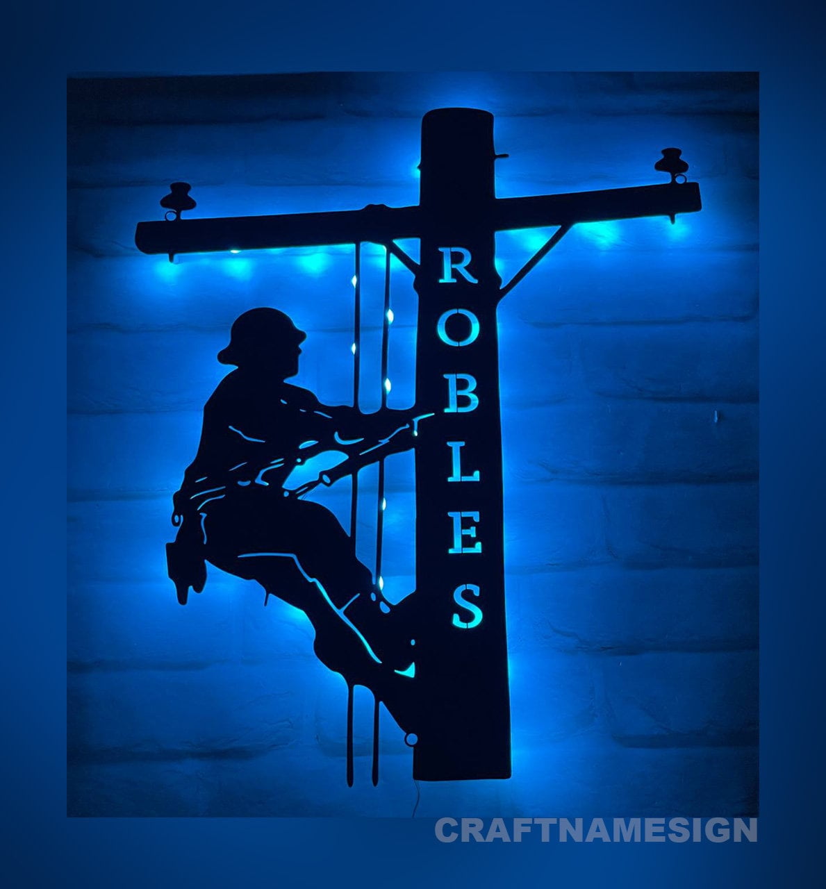 Craftnamesign Personalized US Lineman Metal Wall Art With LED Light, Lineman Metal LED Decor ...
