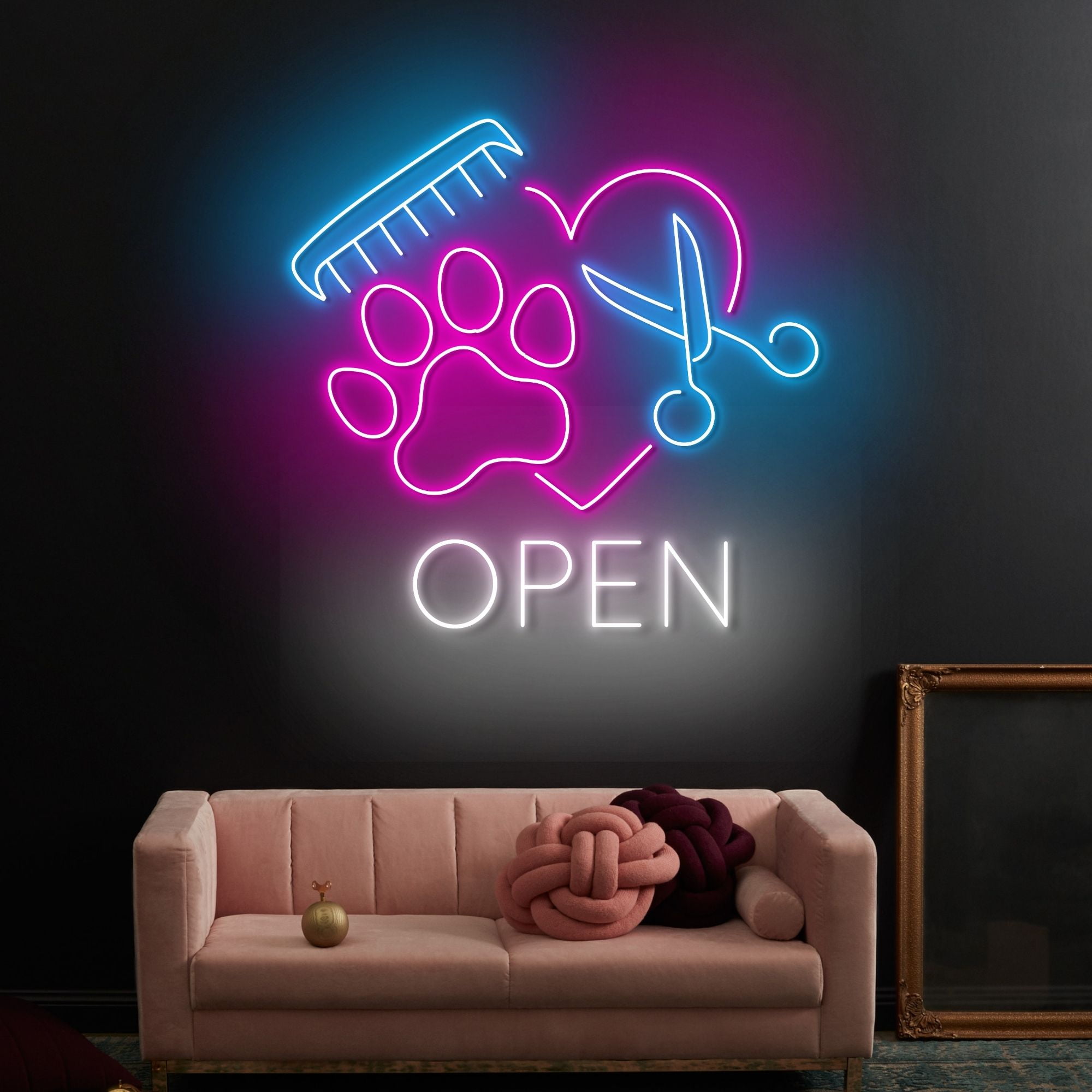 Craftnamesign Pet Grooming Neon Light, Pet Spa Led Light, Open Sign For ...
