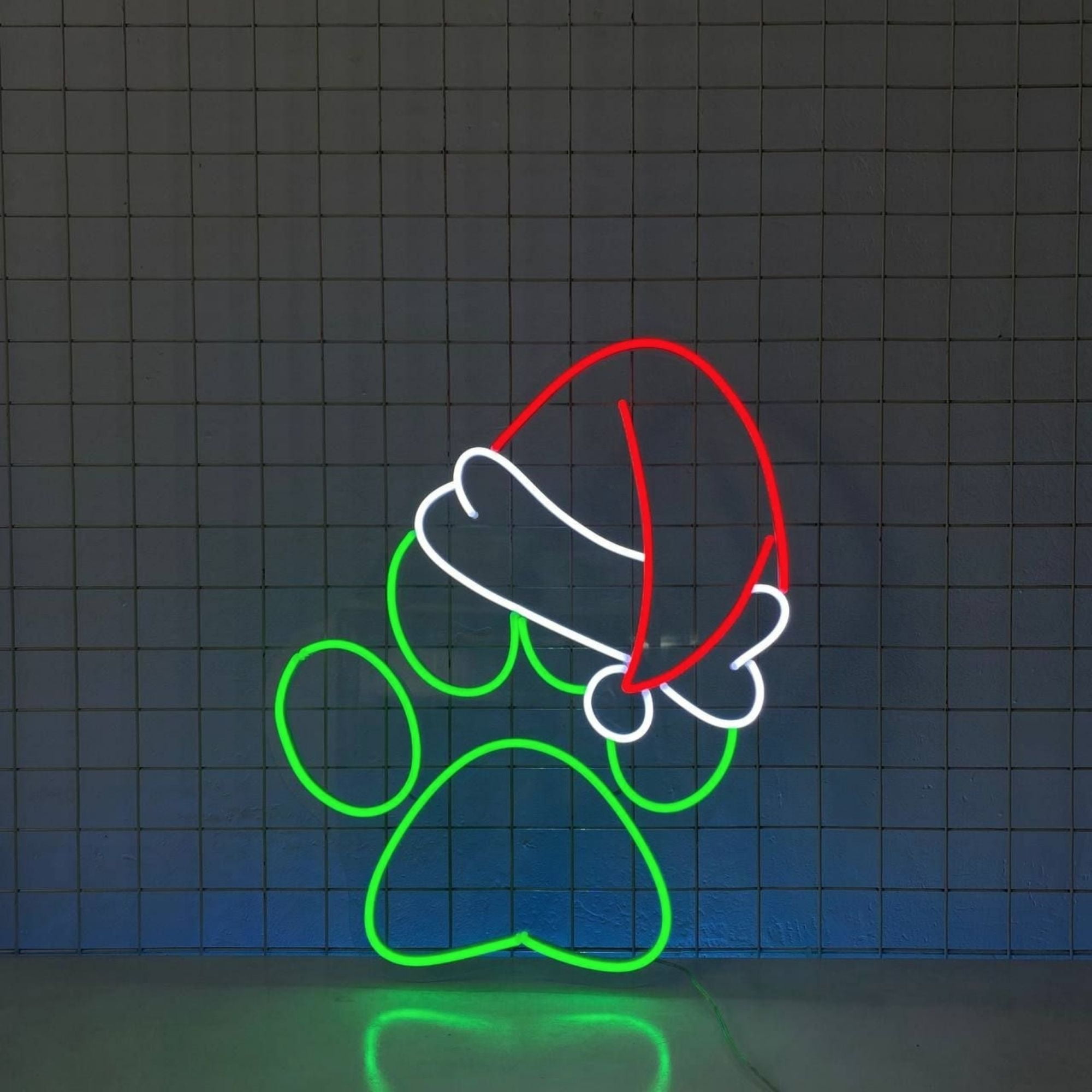 Craftnamesign Pet Paw Christmas Neon Sign, Pet Santa Hat Led Light Wall ...