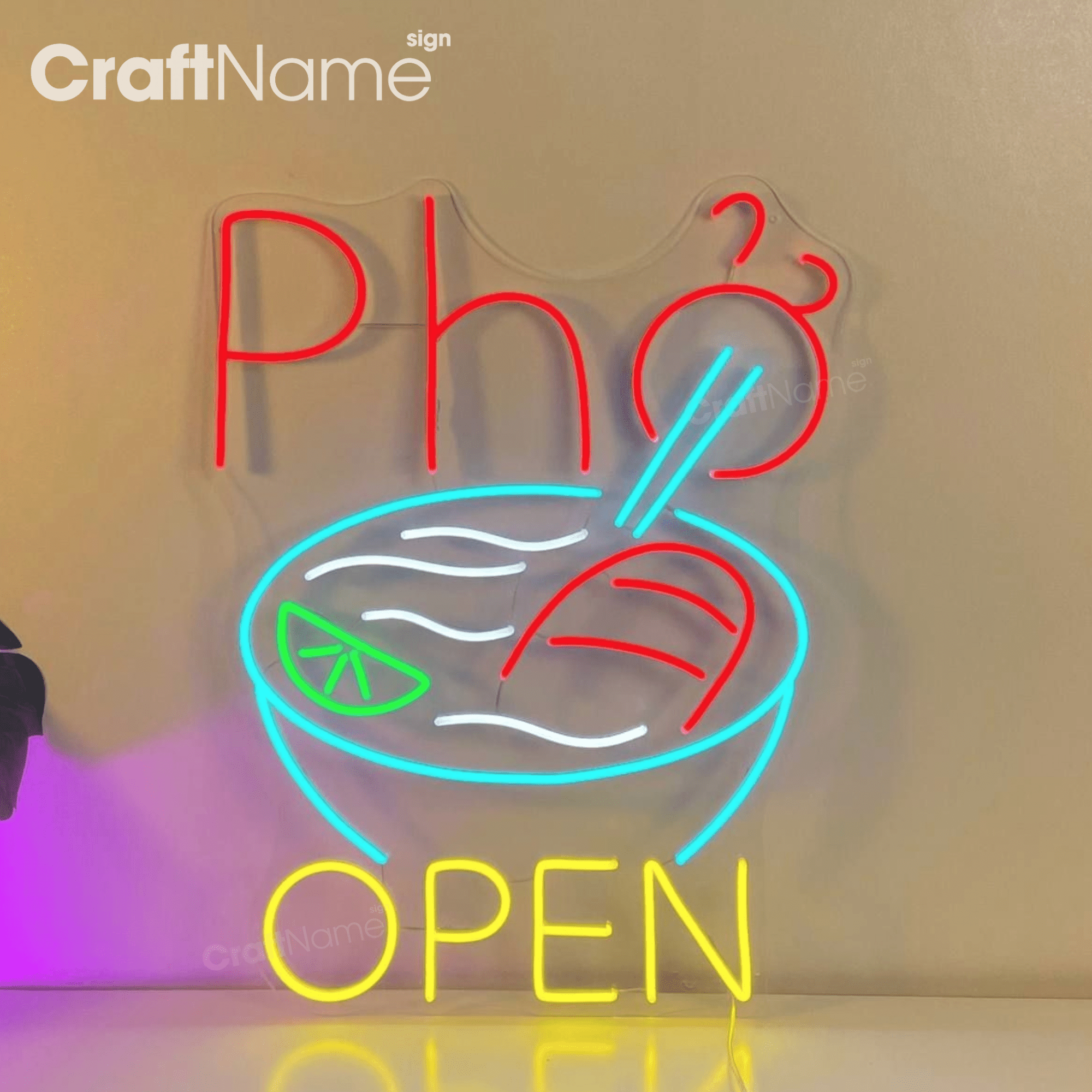 Craftnamesign Pho Open Neon Light for Pho Restaurant Wall Art ...