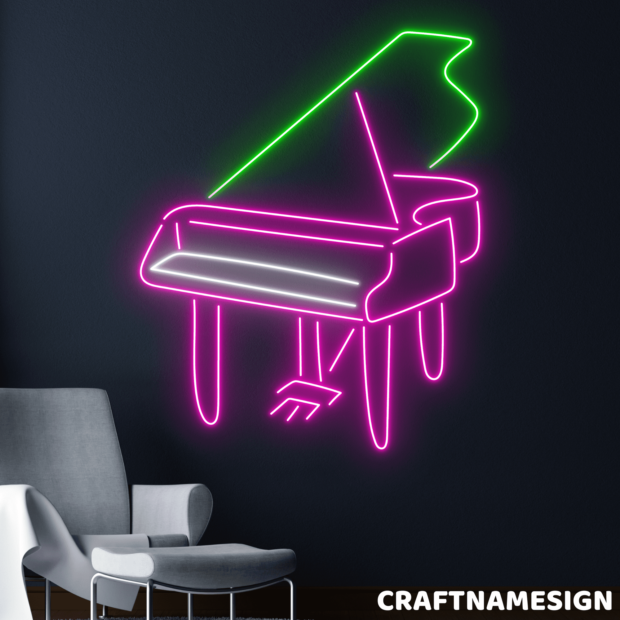 Craftnamesign Piano Neon Sign, Play Music Room Decor, Music Instrument ...