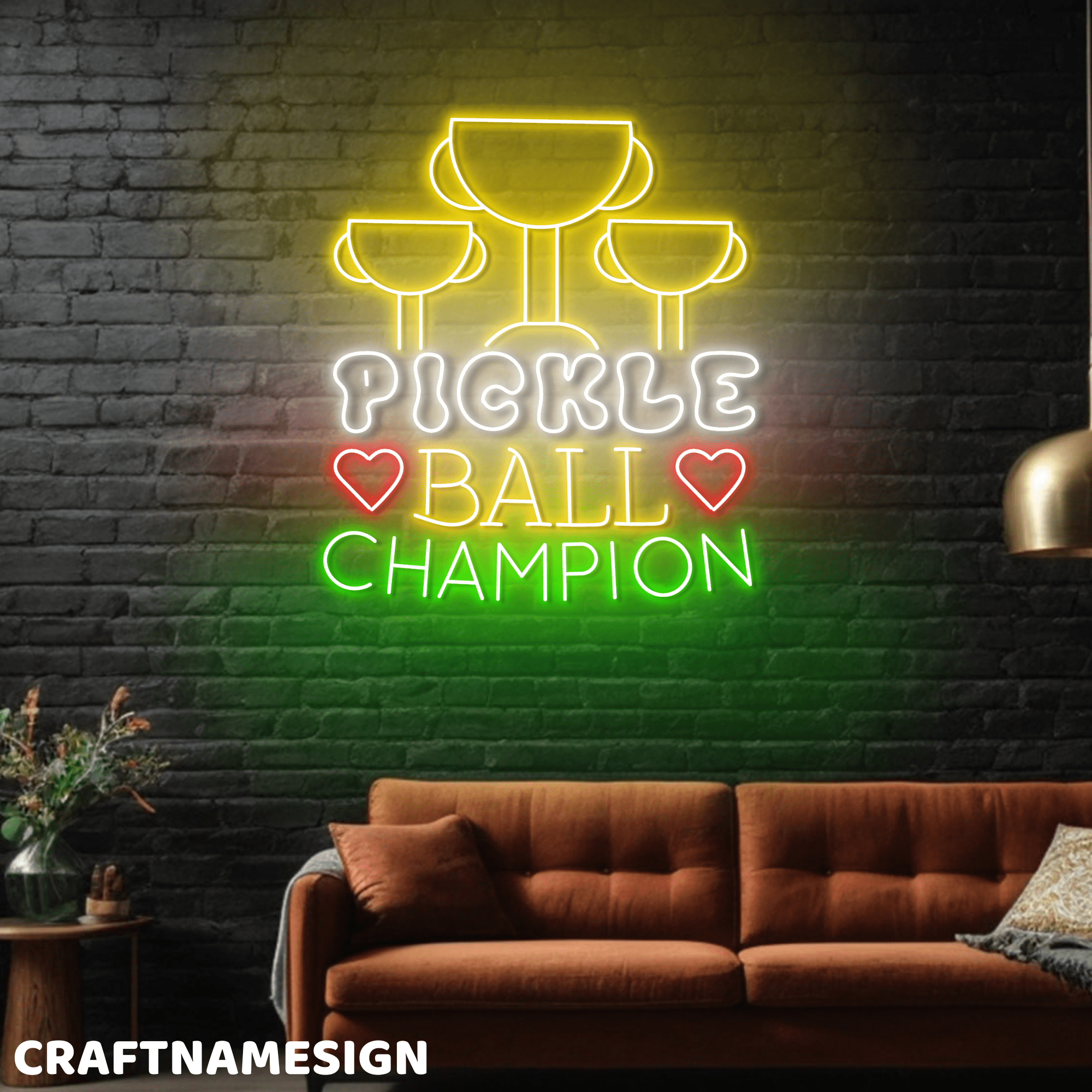 Craftnamesign Pickleball Champion Neon Light, WPC Wall Decor ...