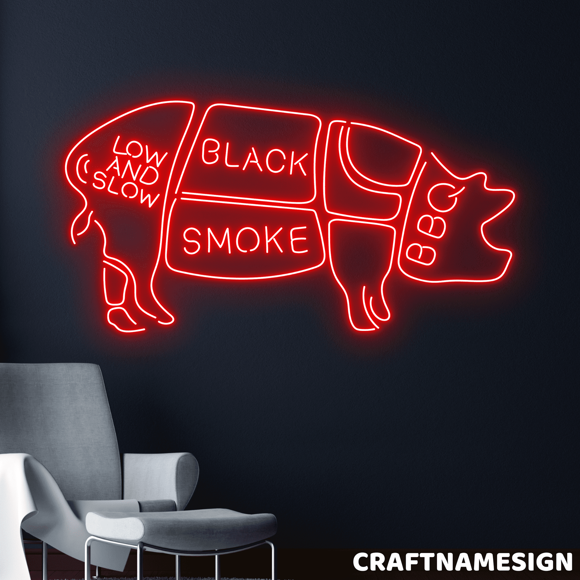 Craftnamesign Pig Butcher Shop Neon Sign, Restaurant Wall Art, BBQ Wall ...