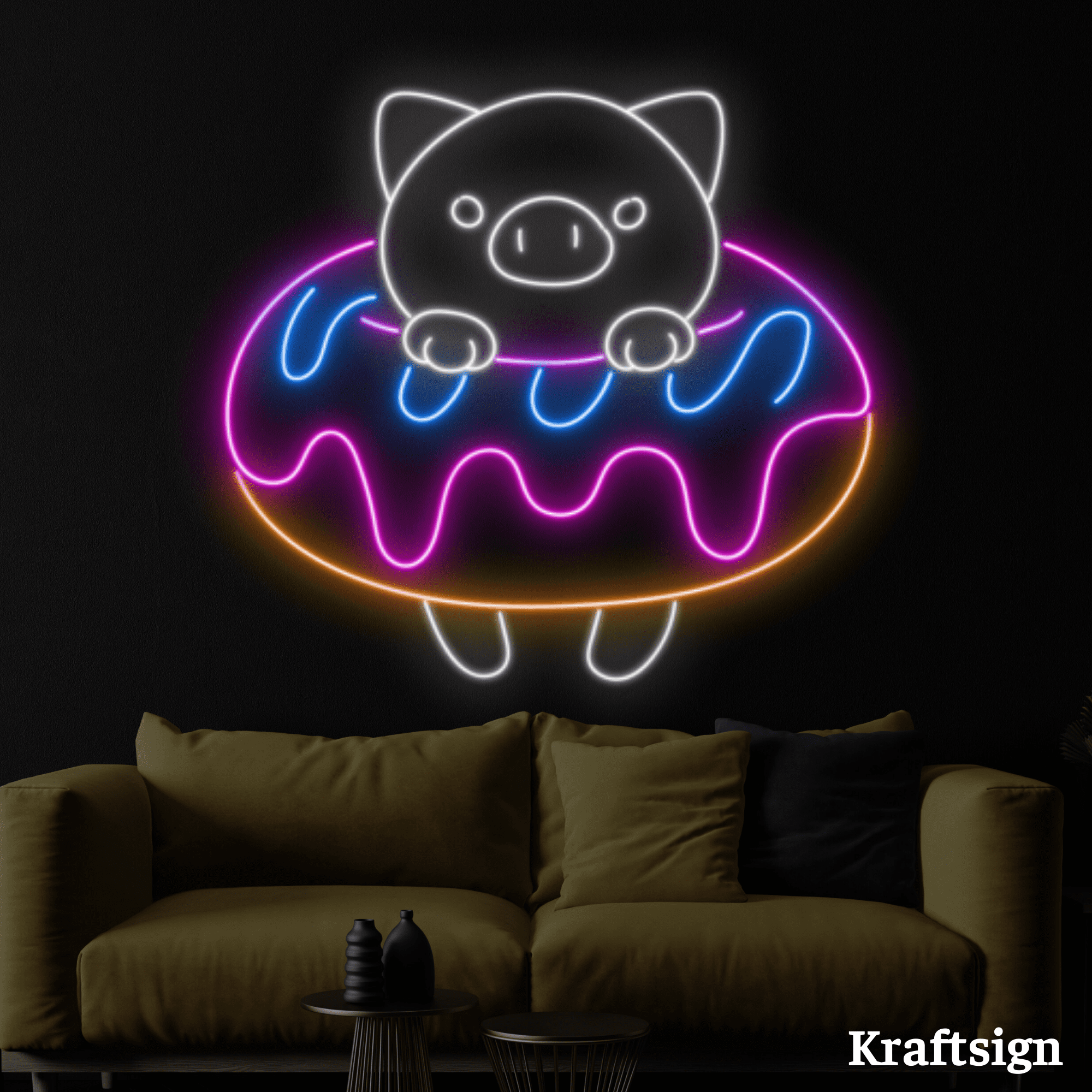 Craftnamesign Pig Donut Neon Sign, Donut Shop Decor, Bakery Wall Art ...