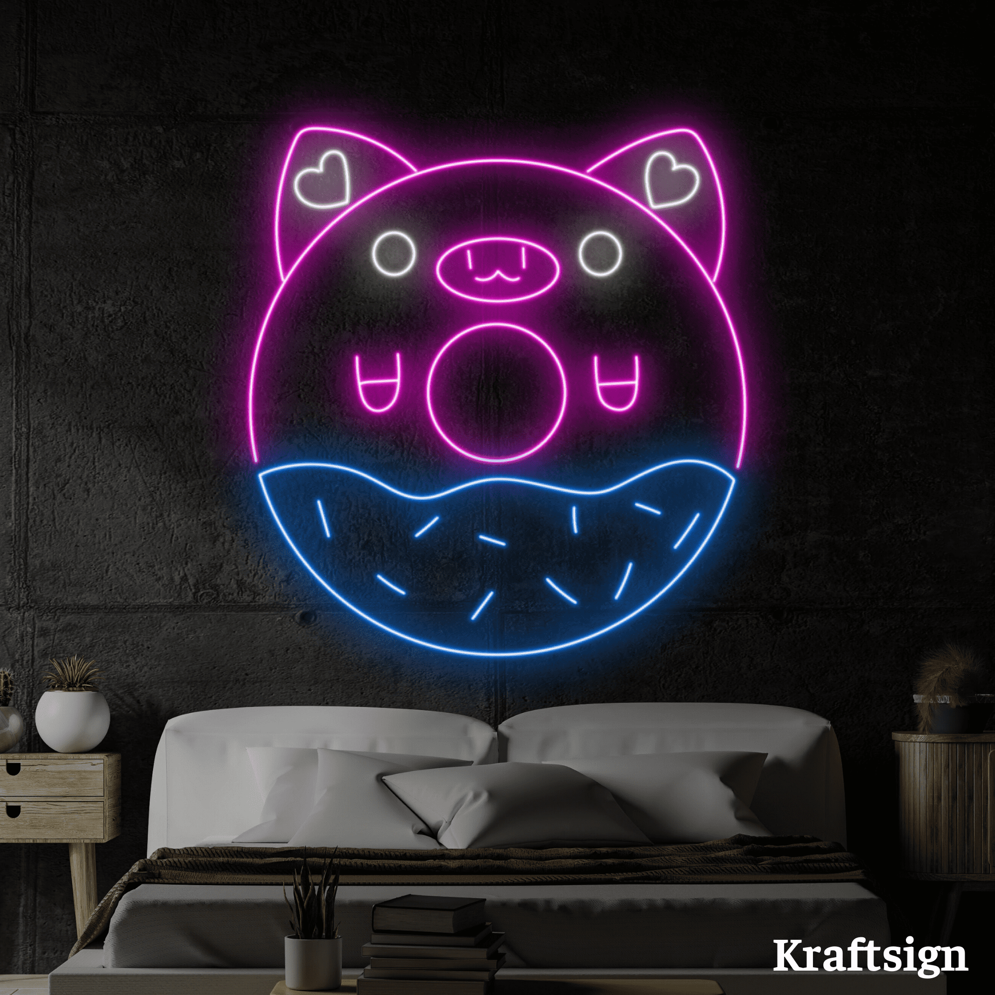 Craftnamesign Pig Donut Neon Sign, Donut Shop Decor, Donut LED Signage ...