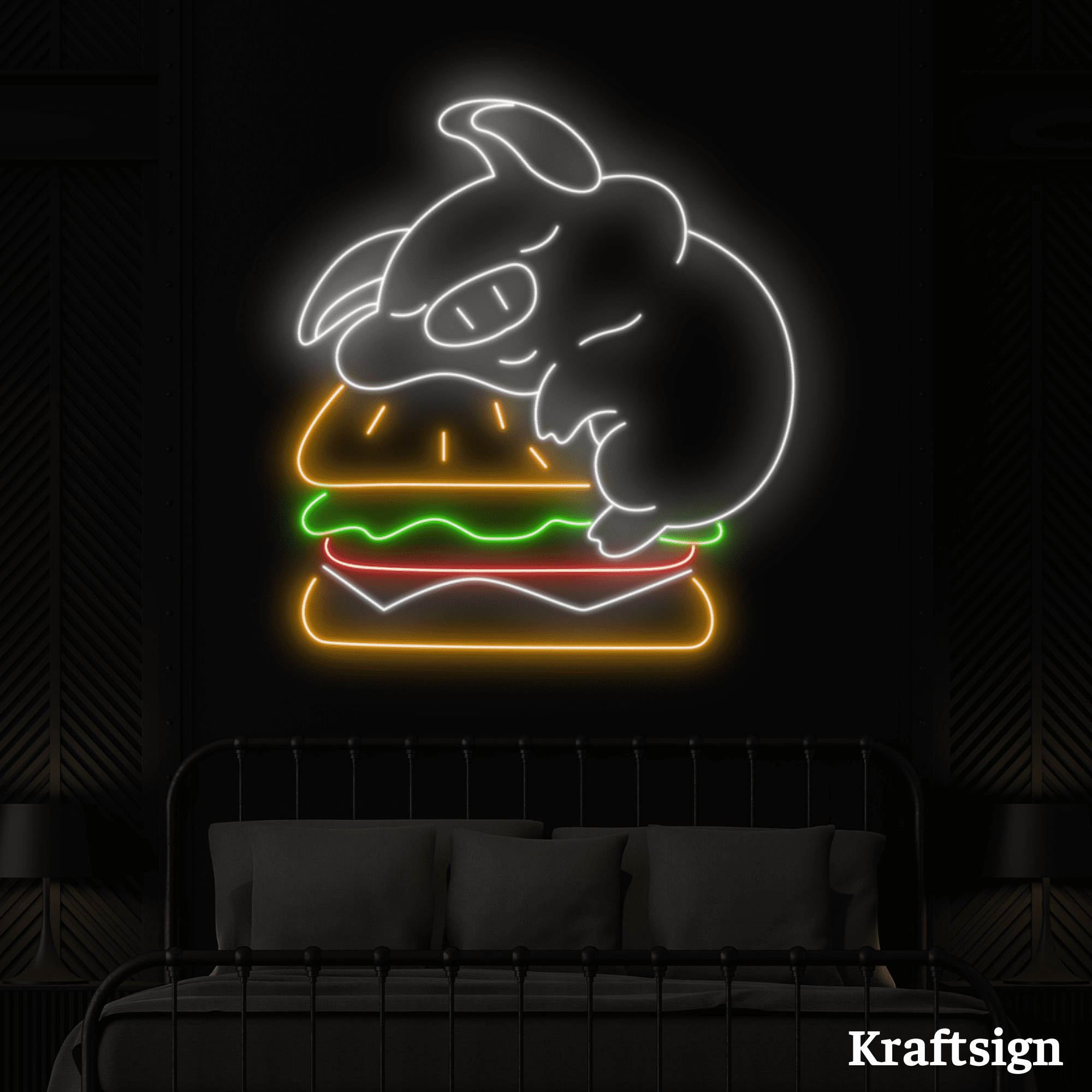 Craftnamesign Pig Hug Burger Neon sign, Burger Shop Decor, Fast Food ...
