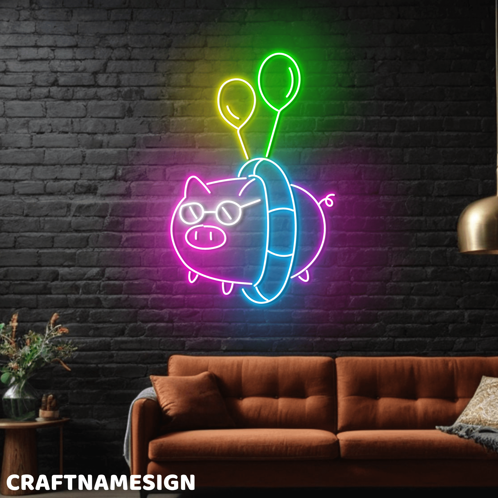 Craftnamesign Pig With Balloon Neon Light, Animal For Nursery Kids Room ...