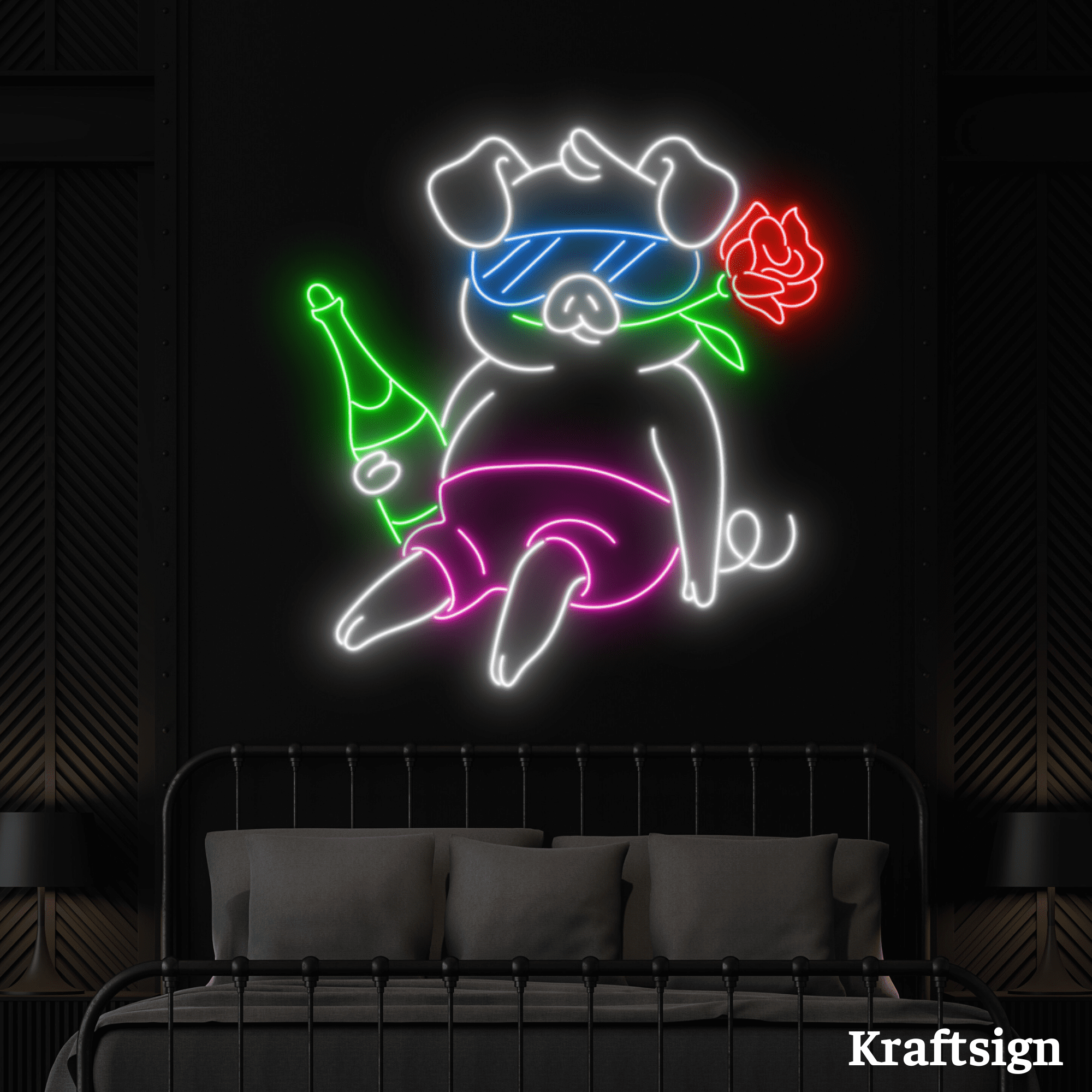 Craftnamesign Pig With Wine Rose Neon Sign, Wine Shop Decor, Bedroom ...