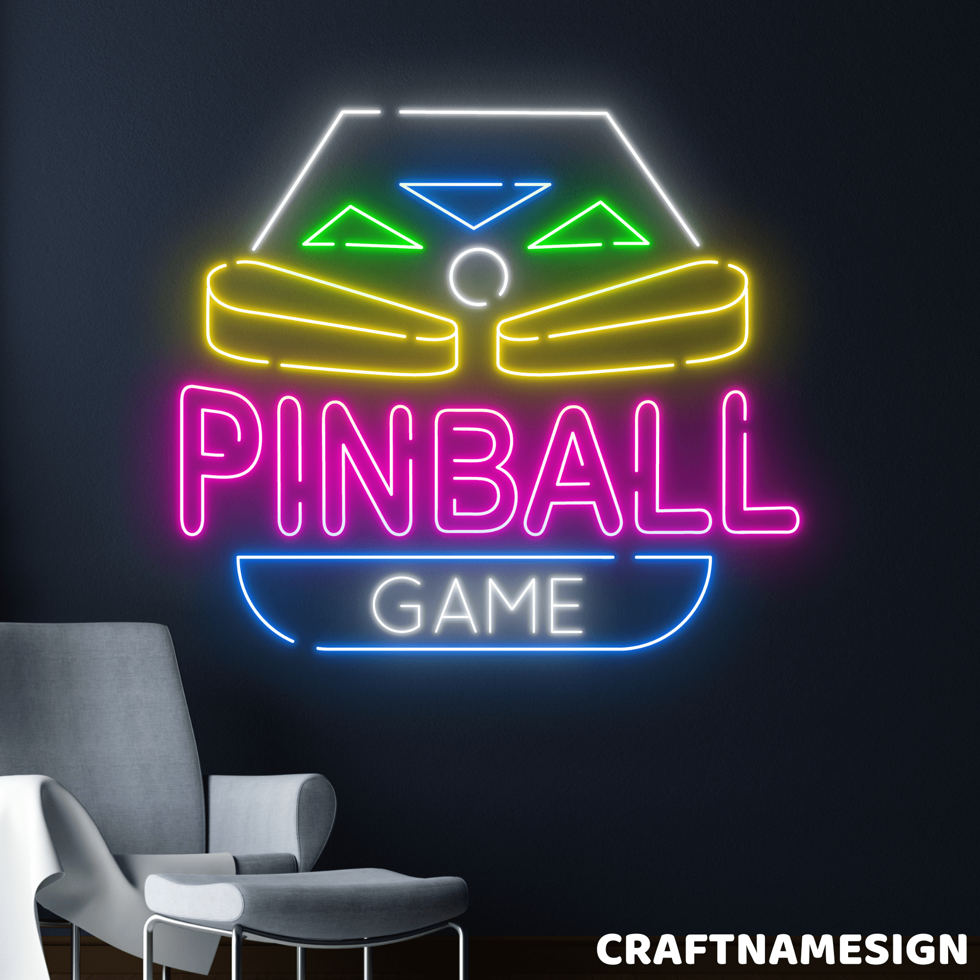 Craftnamesign Pin Ball Game Neon Sign, Game Zone Wall Decor, Game ...