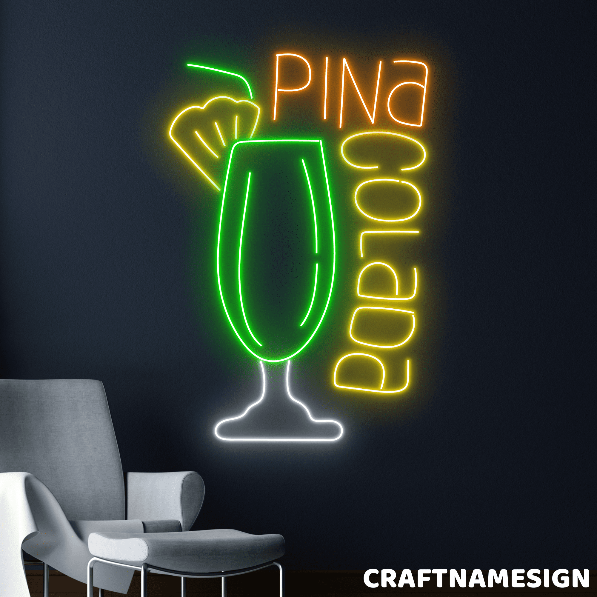 Craftnamesign Pina Colada Neon Sign, Cocktail Bar Decor, Virgin Pina ...