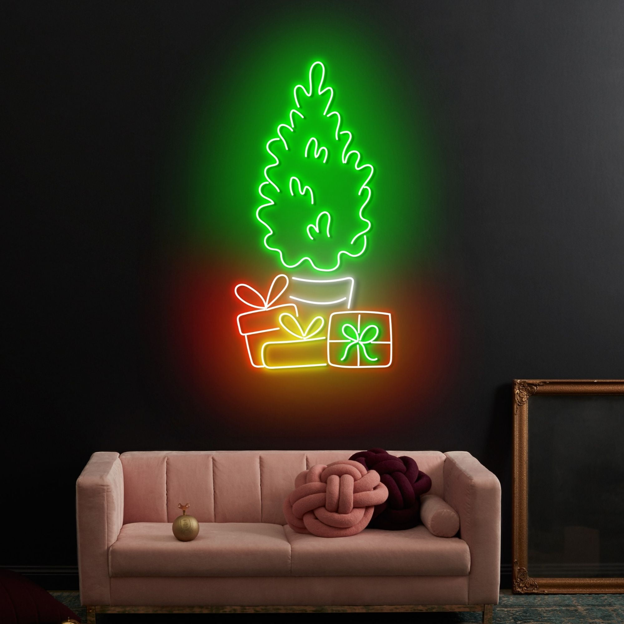 Craftnamesign Pine Tree Christmas Neon Light, Pine Tree With Gift LED ...