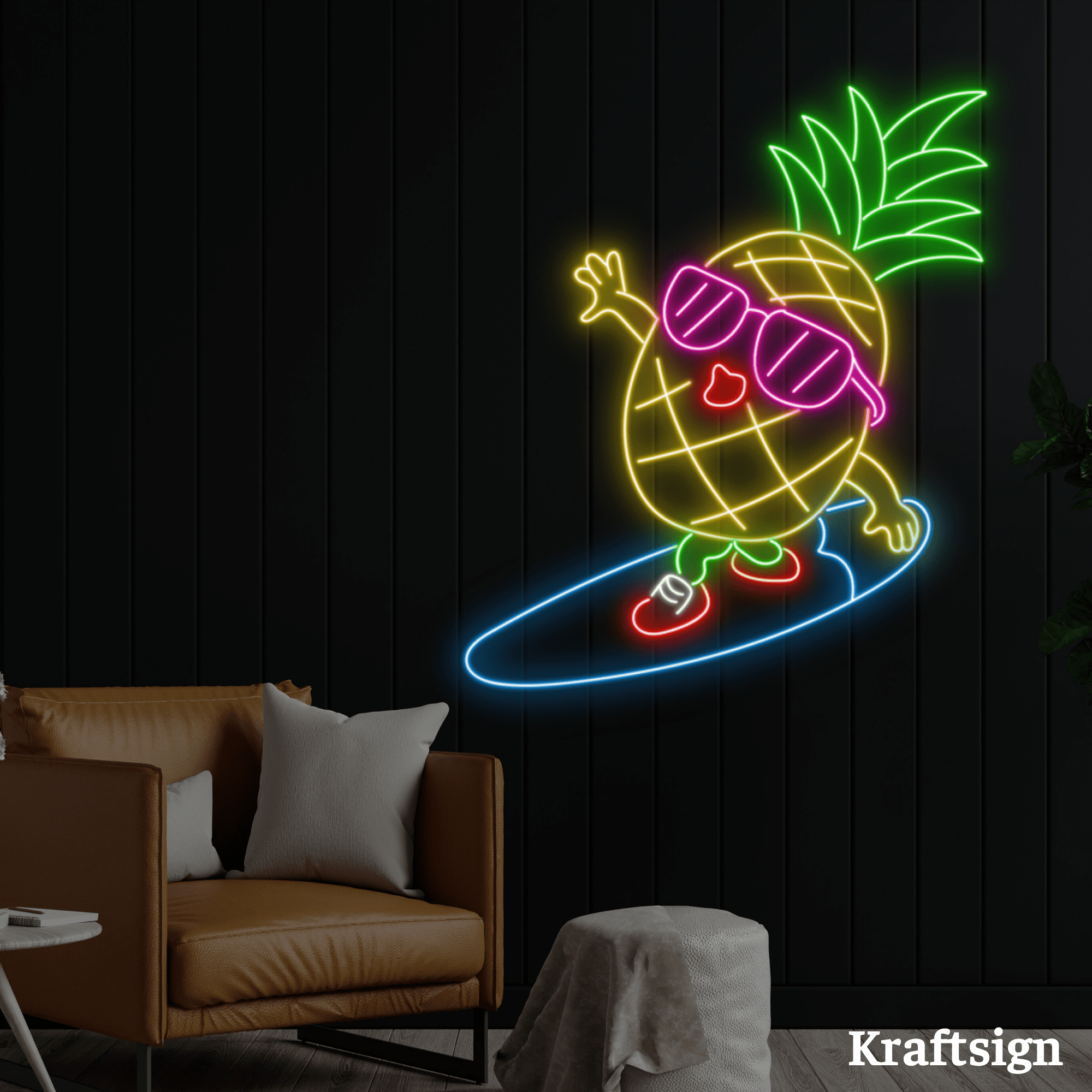Craftnamesign Pineapple Surfing Neon Sign, Surfboard Shop Decor, Fruit ...