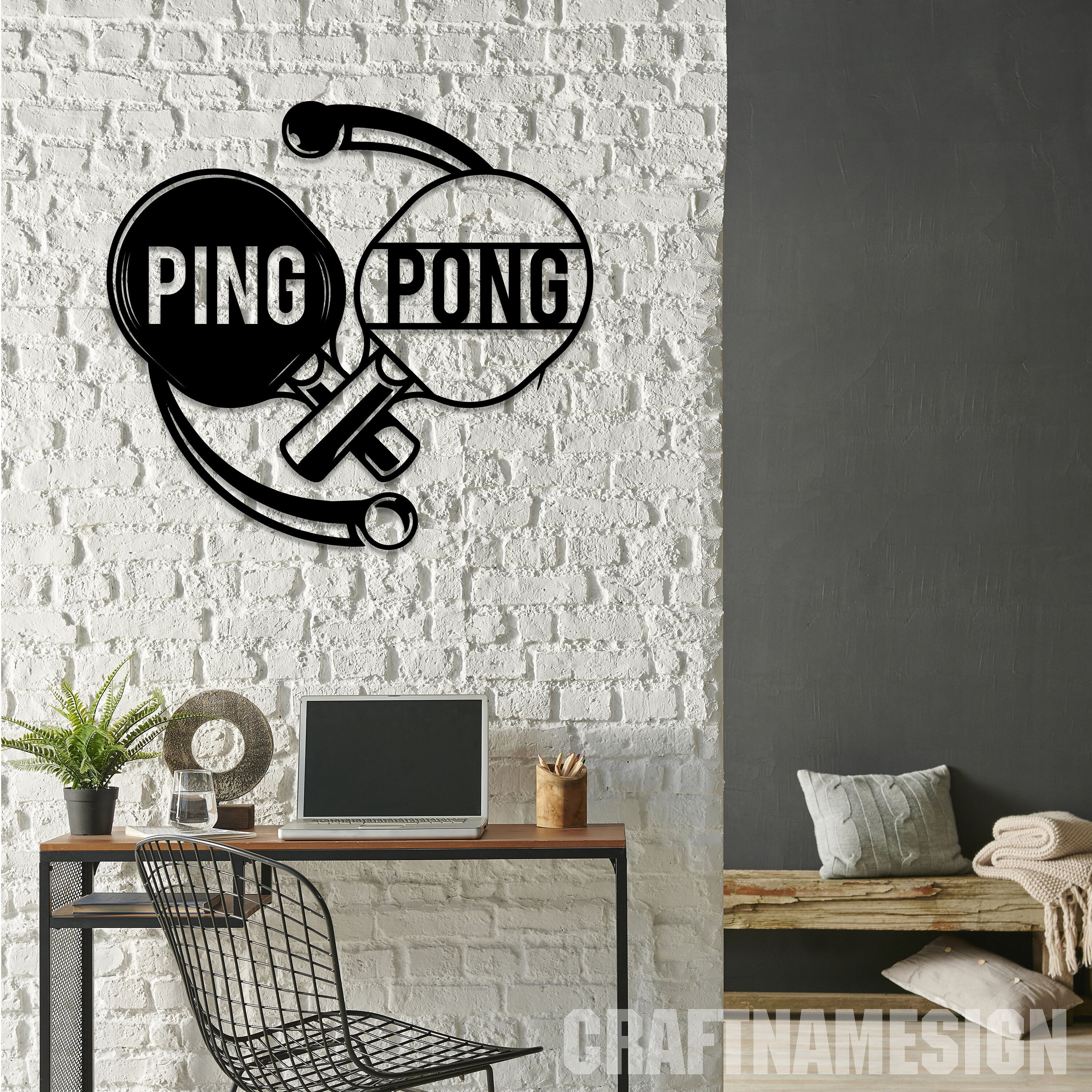 Craftnamesign Ping Pong Metal Wall Art Led Light, Table Tennis Metal ...