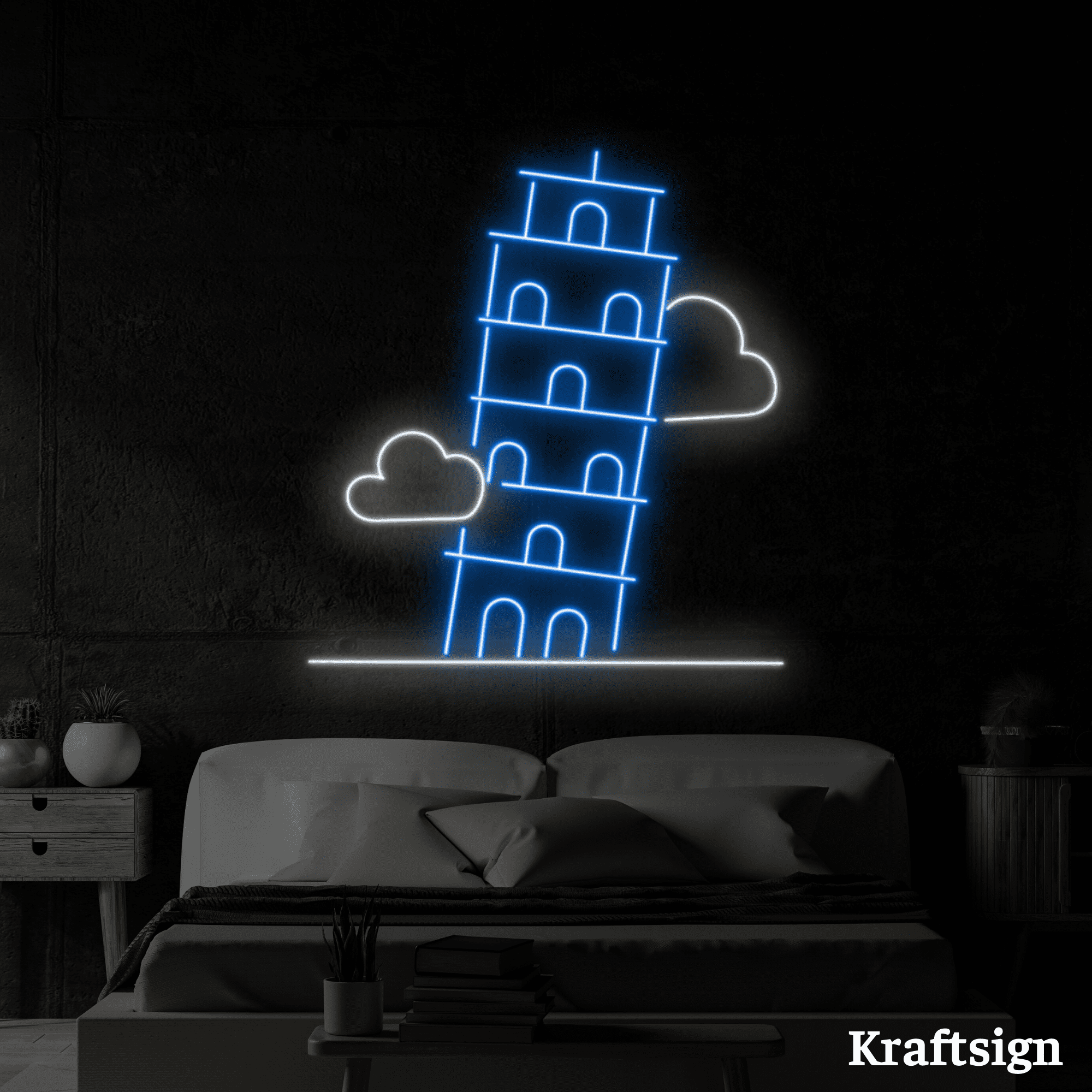 Craftnamesign Pisa Tower Neon LED Sign, Italian Gifts, Bedroom Wall Art ...