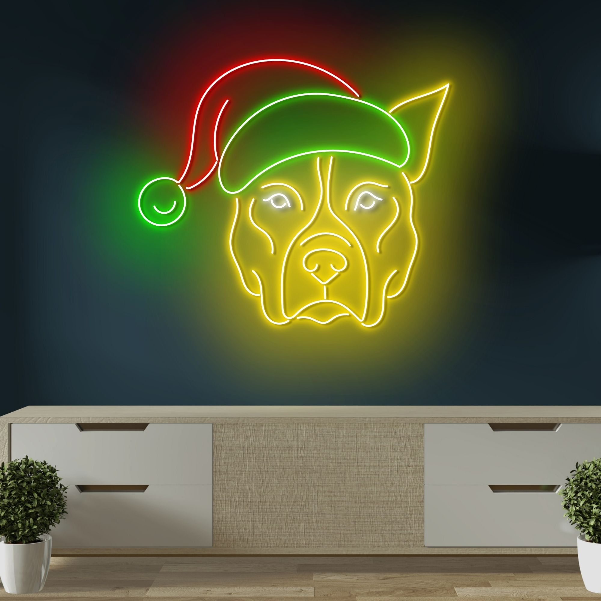 Craftnamesign Pitbull Dog Xmas LED Neon Sign, Pet Grooming Wall Art ...