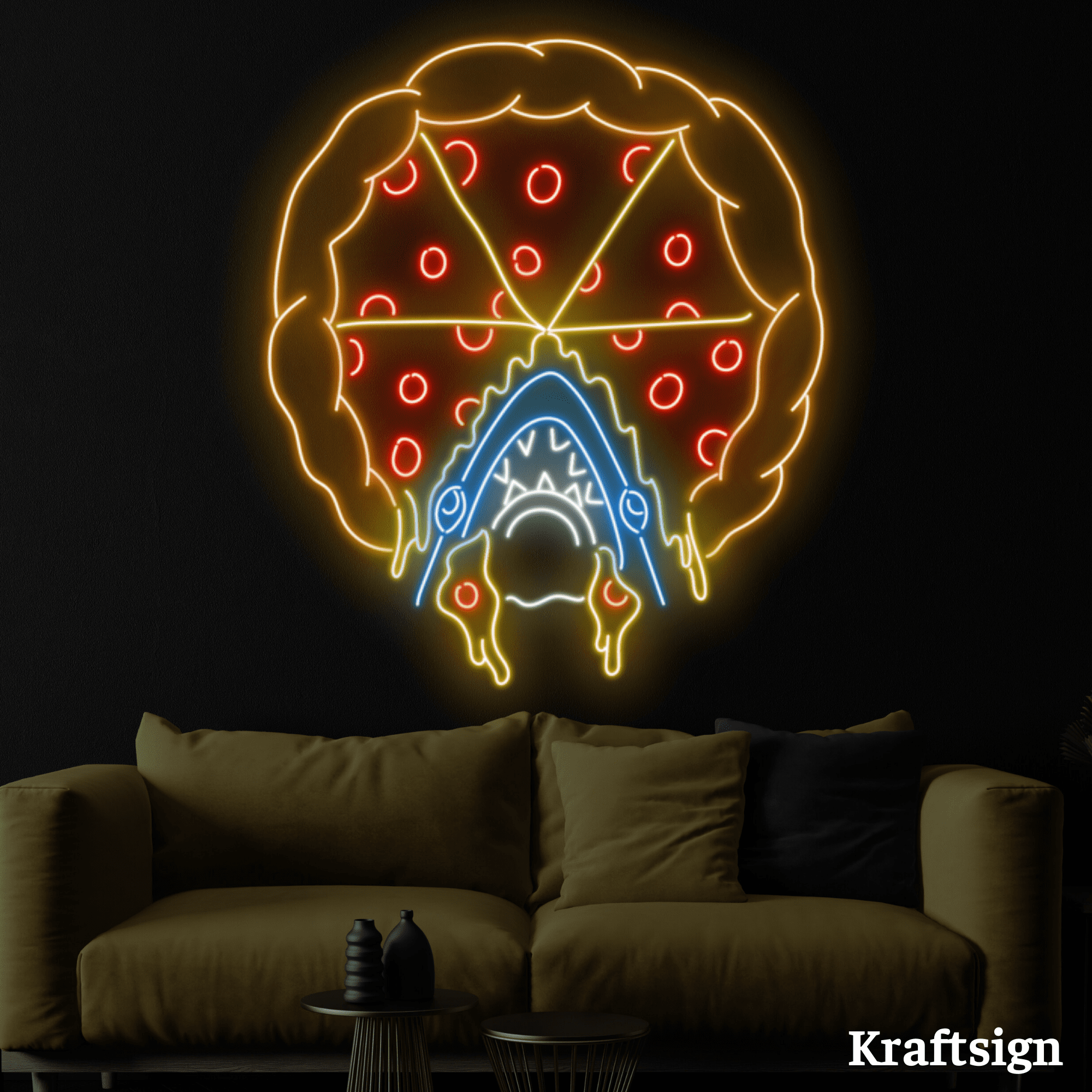 Craftnamesign Pizza Eat Shark LED Neon Sign, Pizza Restaurant Shop ...