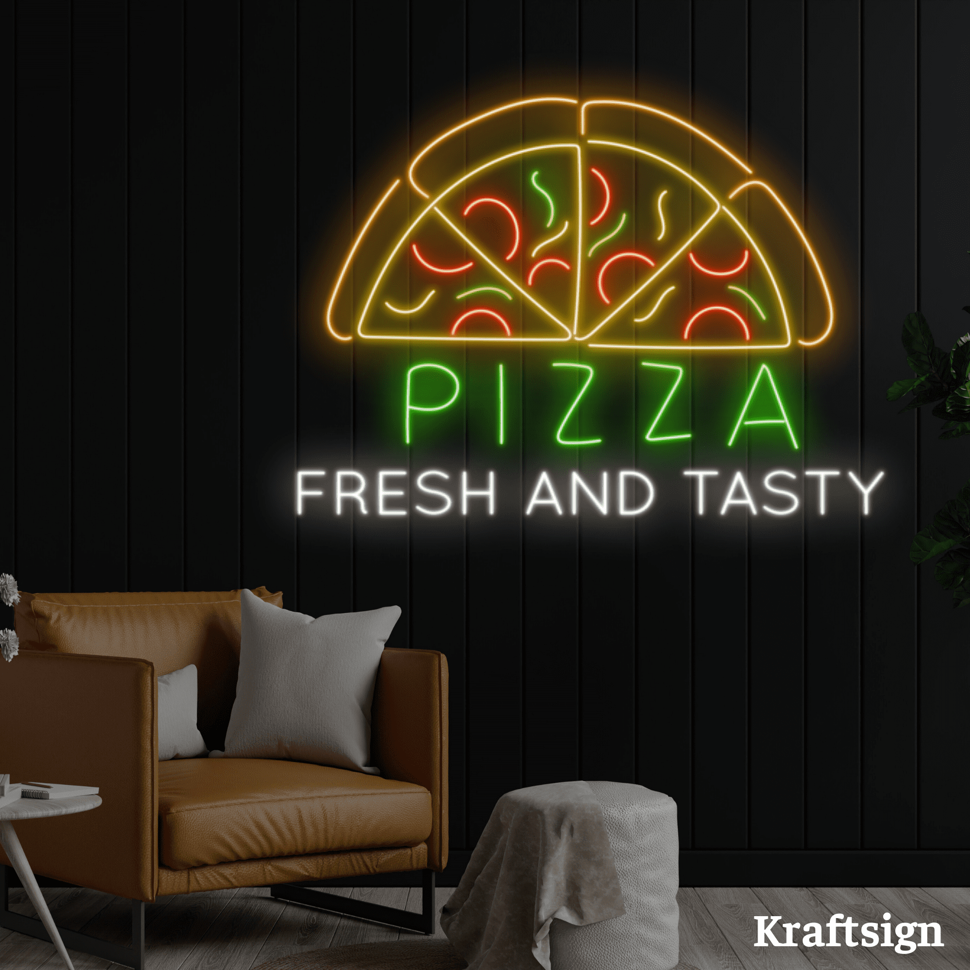 Craftnamesign Pizza Fresh And Tasty Neon Sign, Pizza Restaurant Decor ...