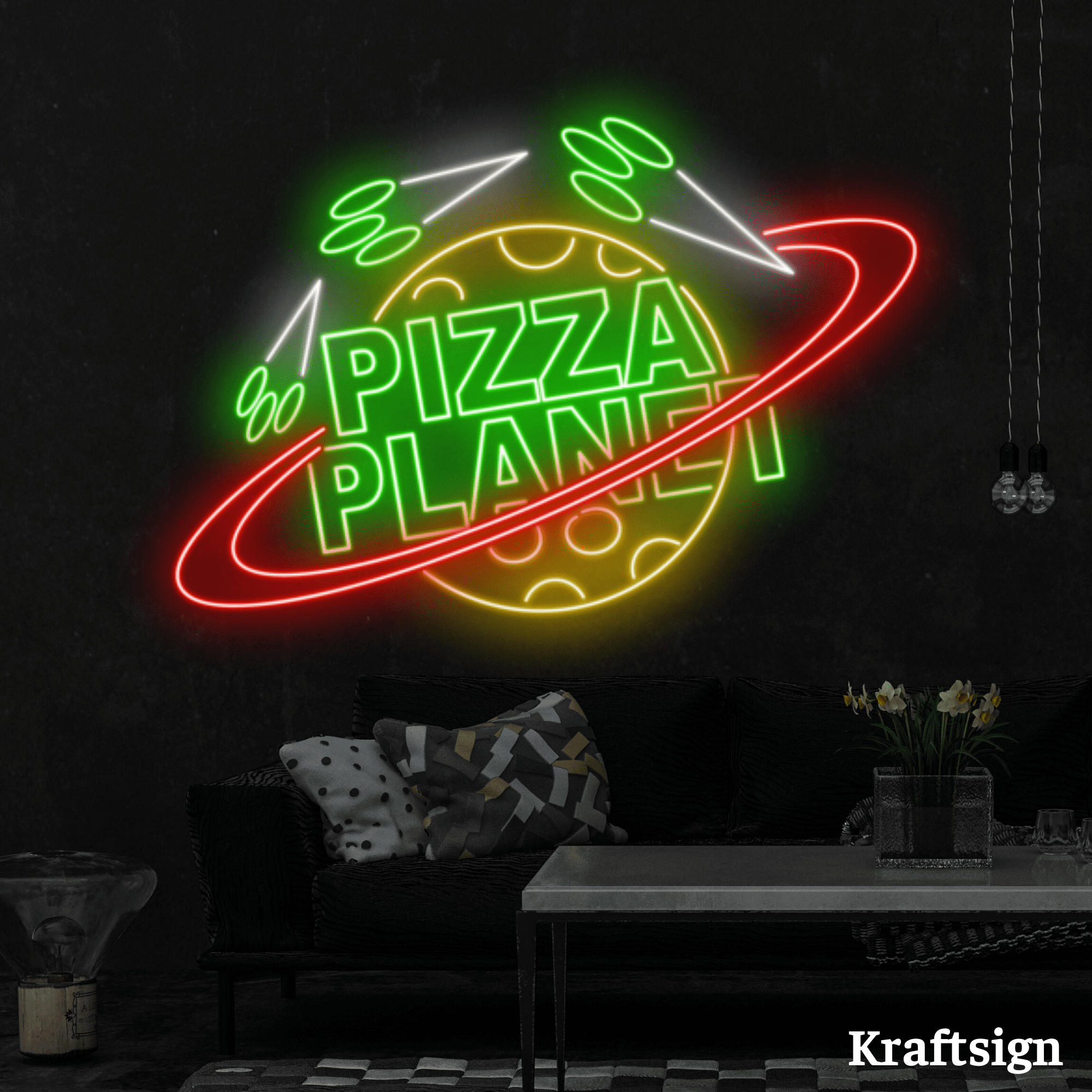 Craftnamesign Pizza Planet Neon Sign, Pizza Restaurant Decor, Pizza ...
