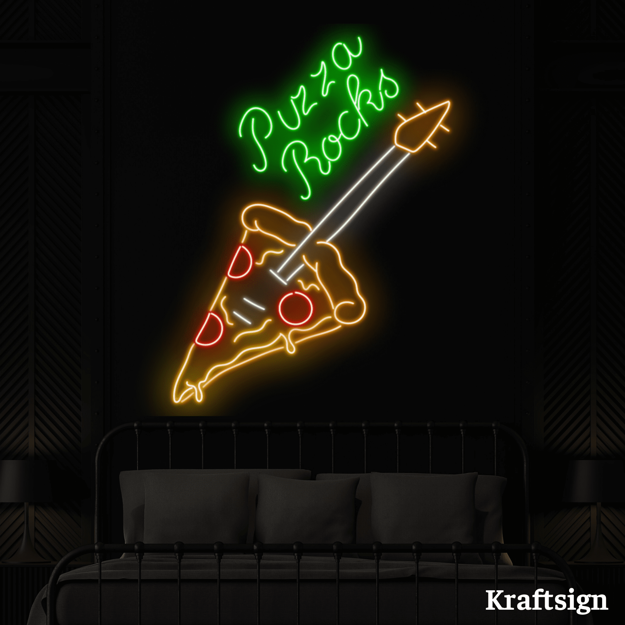 Craftnamesign Pizza Rock Neon Sign, Pizza Restaurant Decor, Rock LED ...