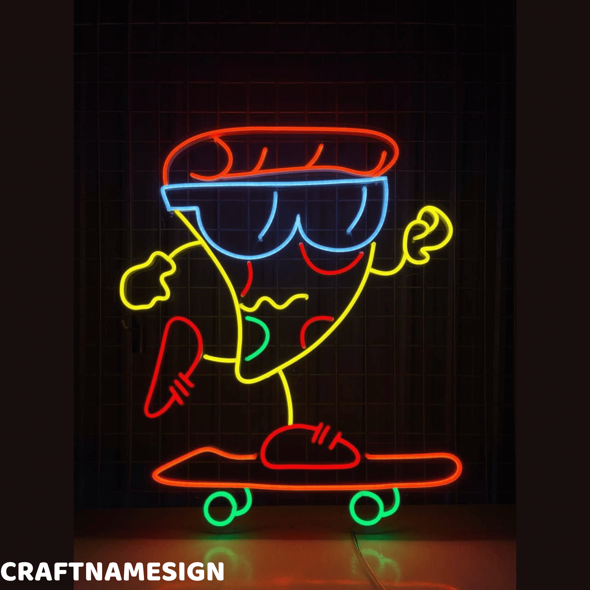 Craftnamesign Pizza SkateBoard Neon Sign, SkateBoard Wall Art, Pizza ...