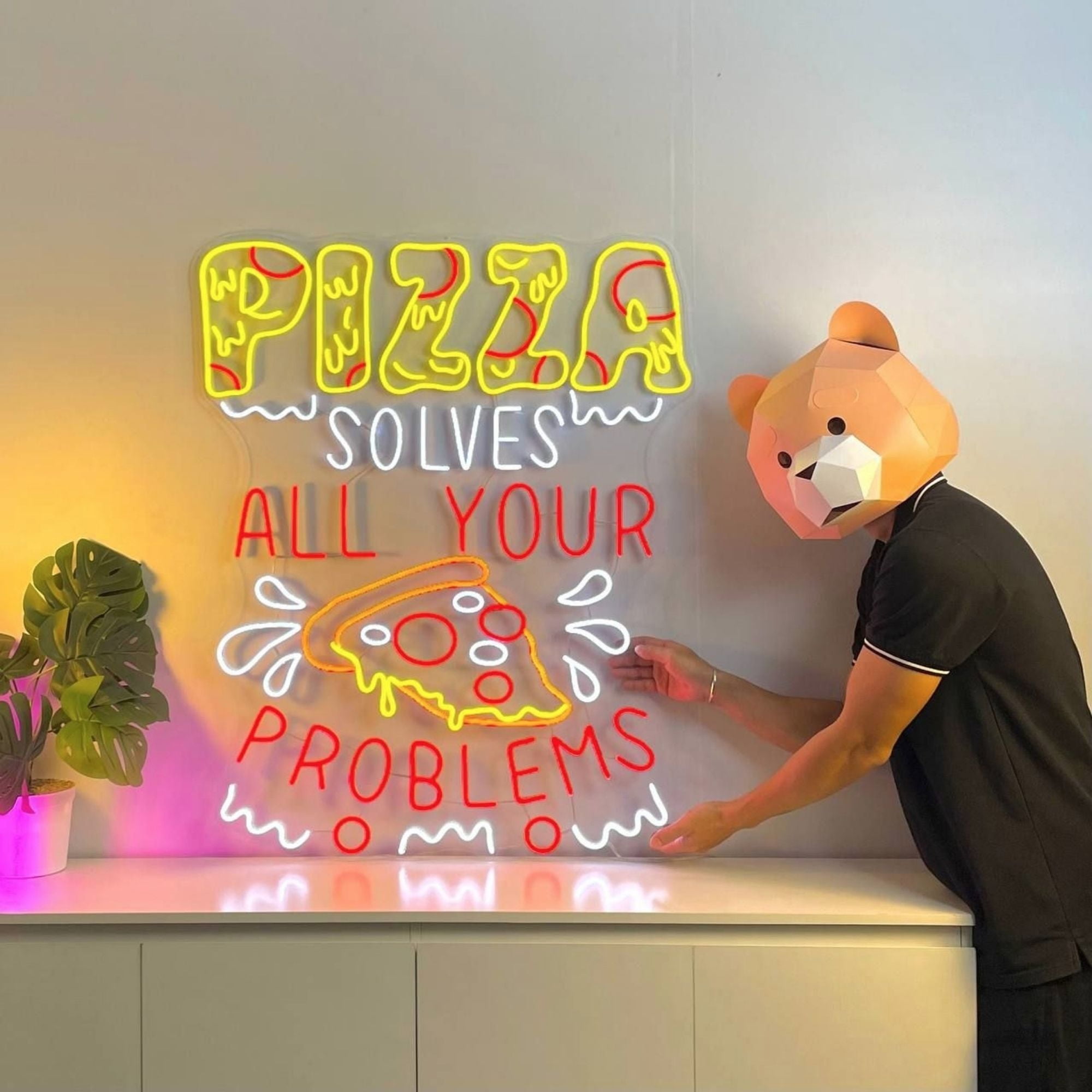 Craftnamesign Pizza Solves All Your Problems Neon Sign Wall Art, Pizza ...