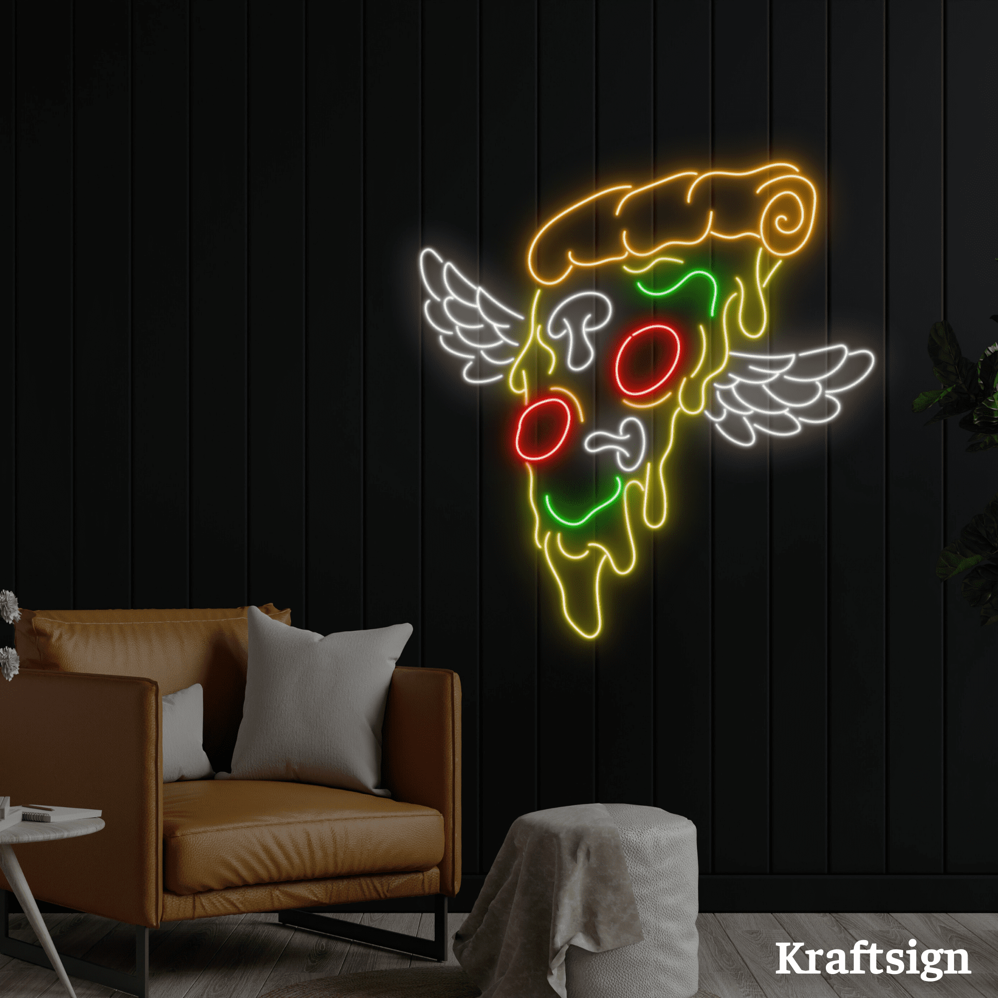 Craftnamesign Pizza Wing Neon Sign, Pizza Restaurant Decor, Fast Food ...