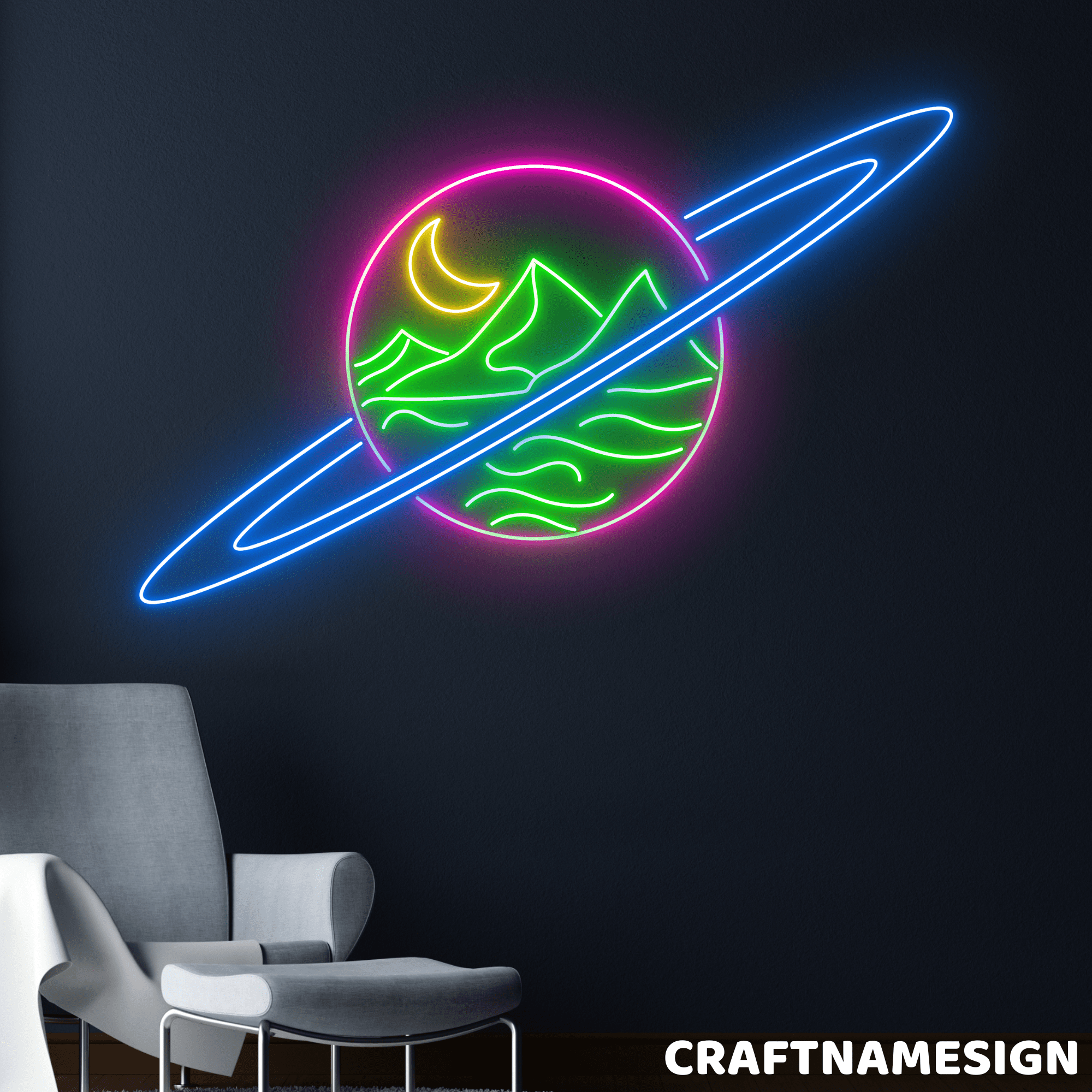 Craftnamesign Planet Neon Sign, Nature Wall Art, Living Room Wall Decor ...