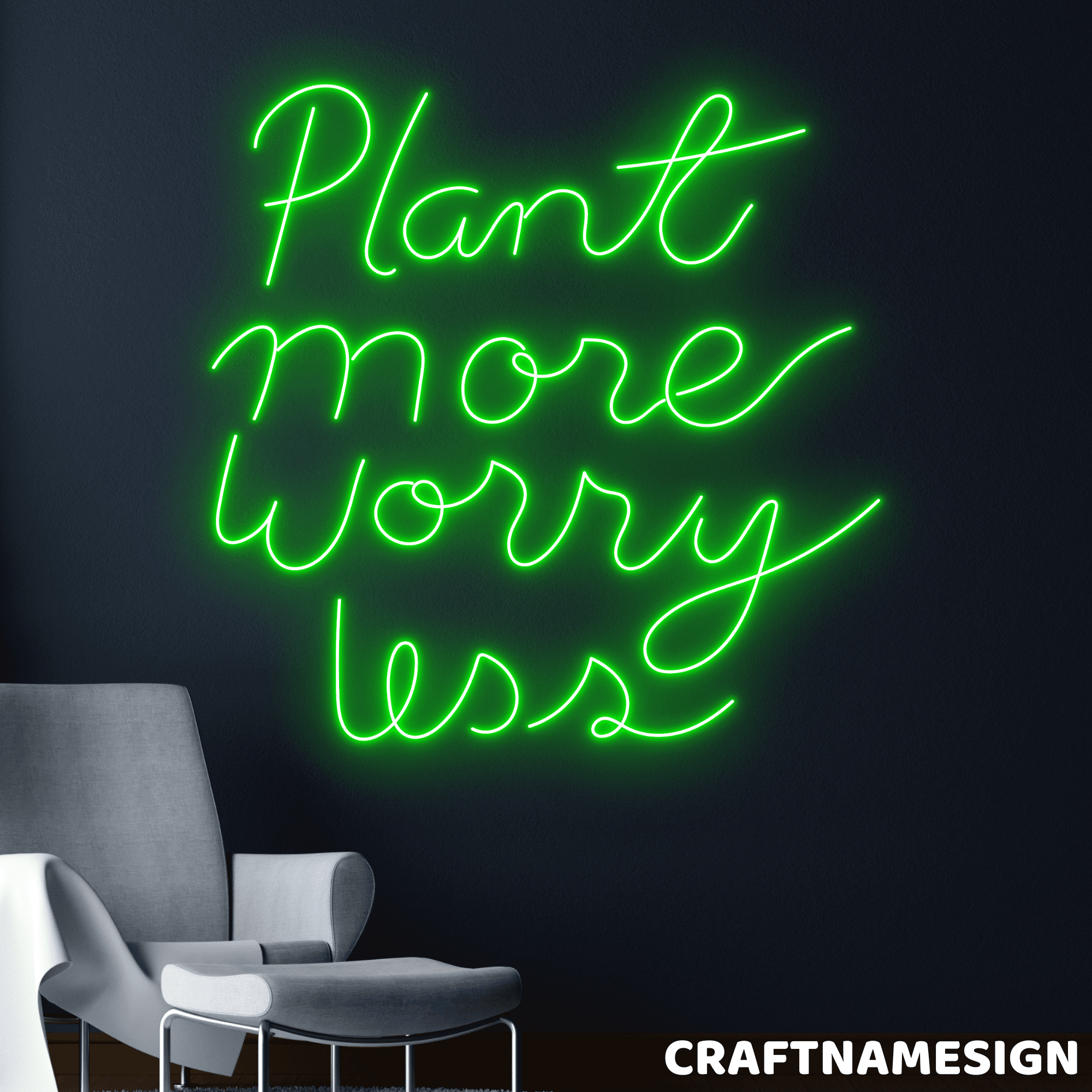 Craftnamesign Plant More Worry Less Neon Sign, Plant Store Wall Art ...