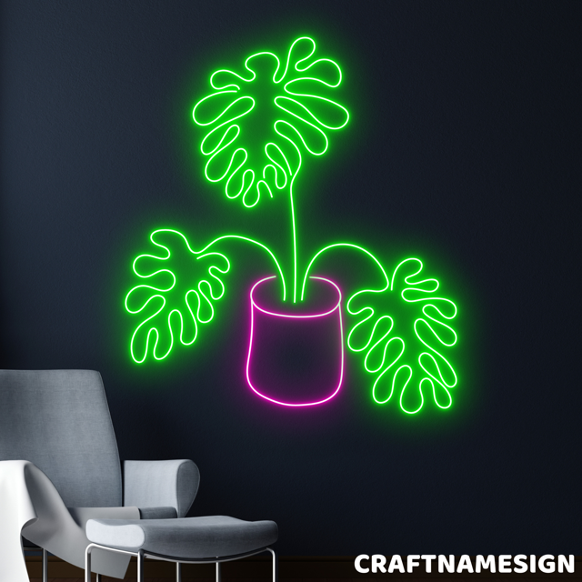 Craftnamesign Plant Neon Sign Monstera Leaf Wall Decor Resort Wall