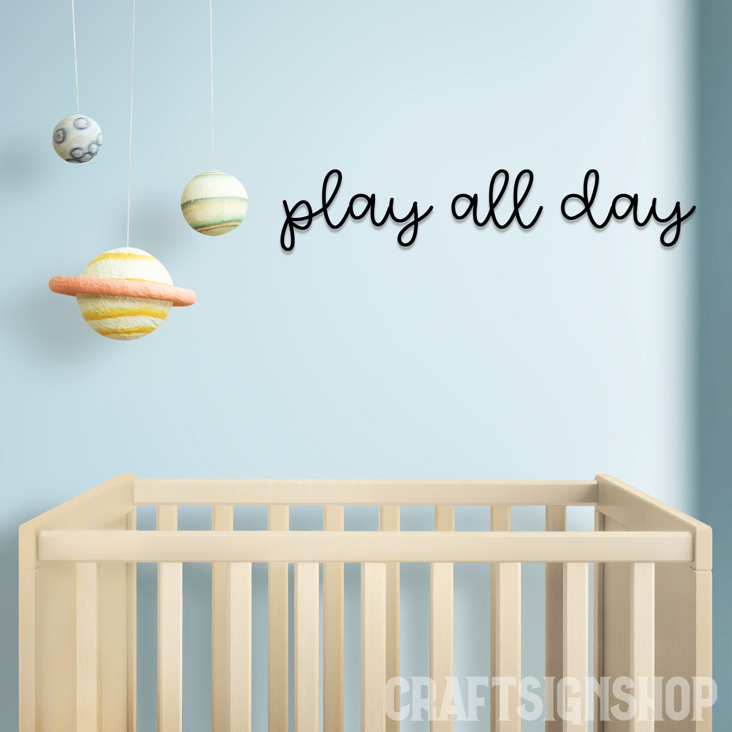 Craftnamesign Play All Day Metal Wall Art, Kids Room Wall Hanging Decor ...