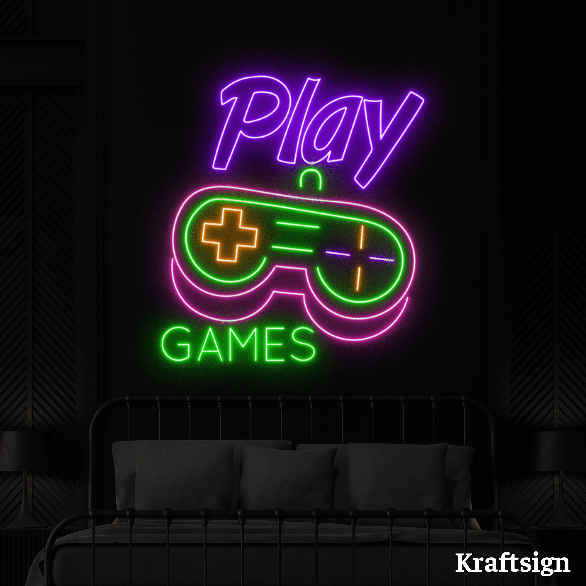 Craftnamesign Play Games Neon Sign, Game Room LED Sign, Men Cave Decor ...