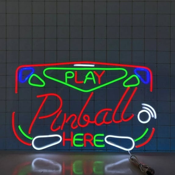 Craftnamesign Play Pinball Here Neon Light, Pinball Wall Sign, Pinball ...