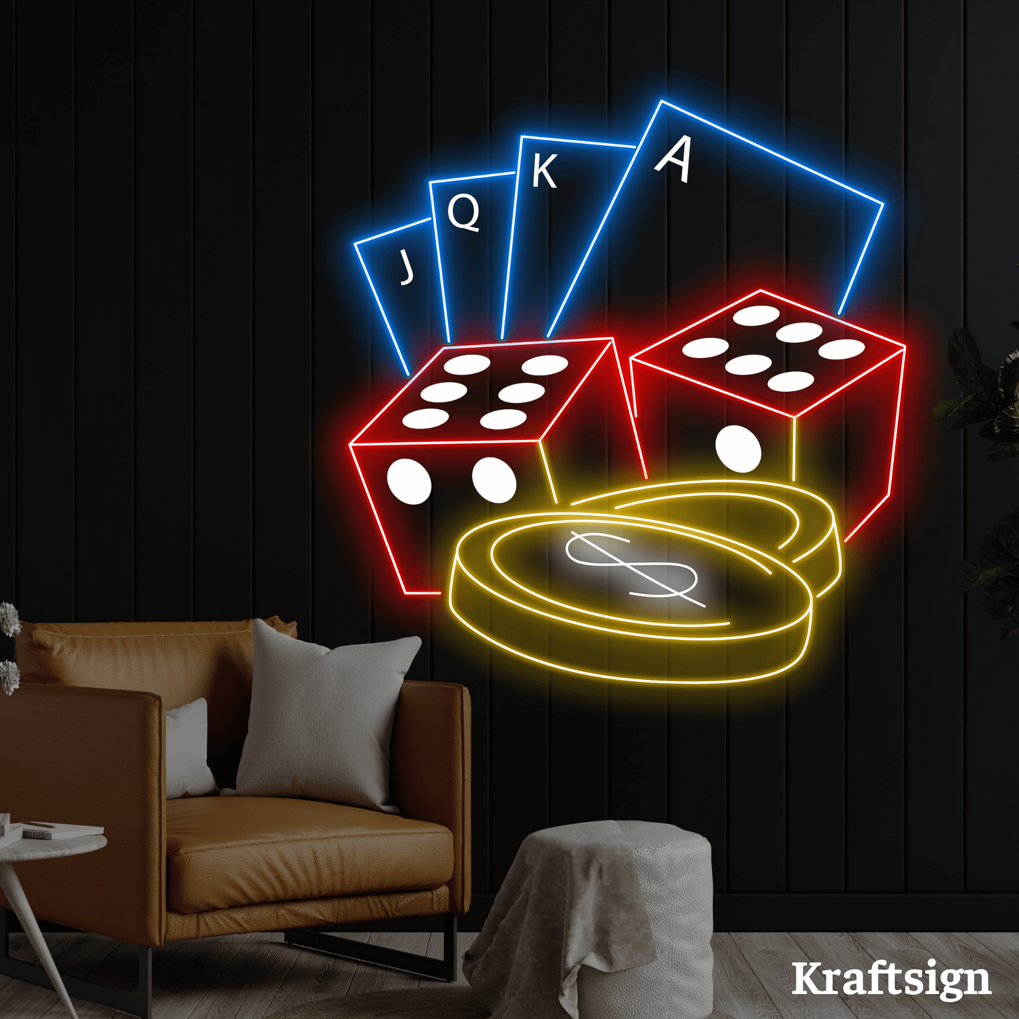 Craftnamesign Playing Card Dice Dolla Neon Sign, Casino Decor, Arcade ...