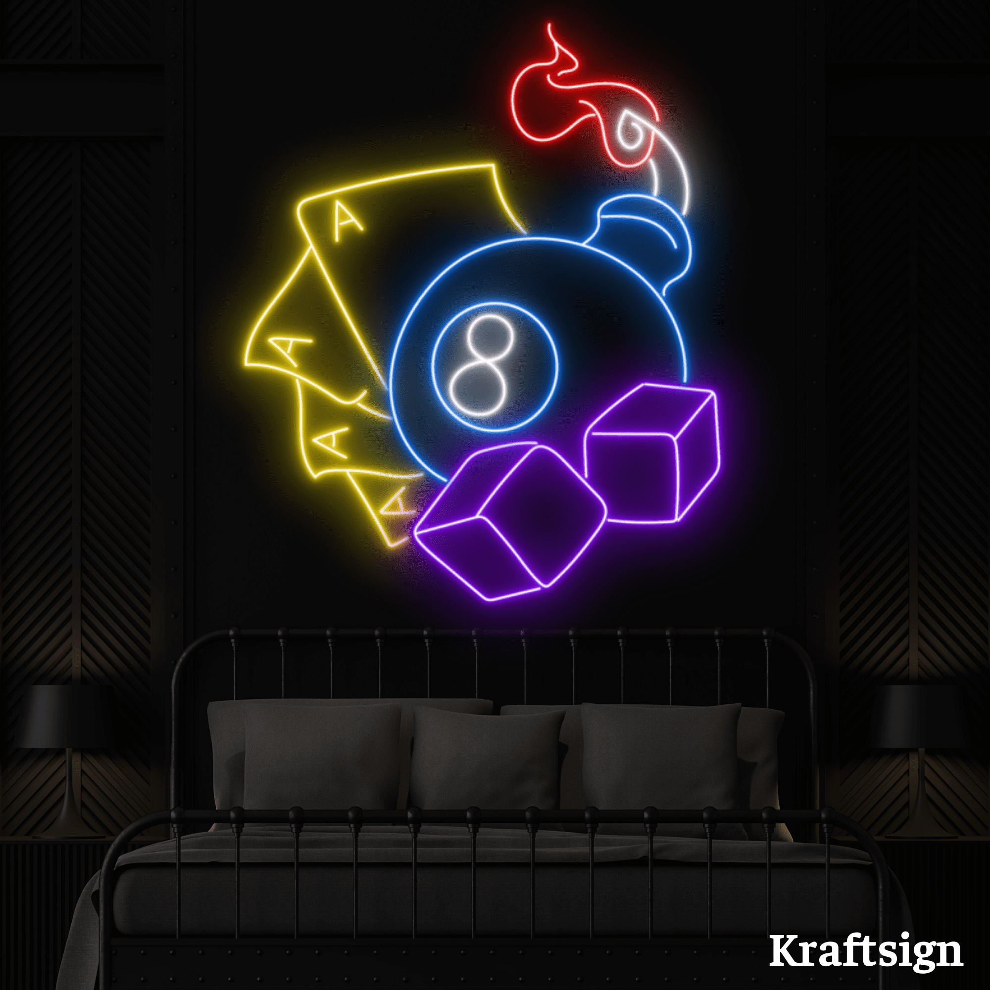 Craftnamesign Playing Card Neon Sign, Billiard LED Sign, Game Casino ...