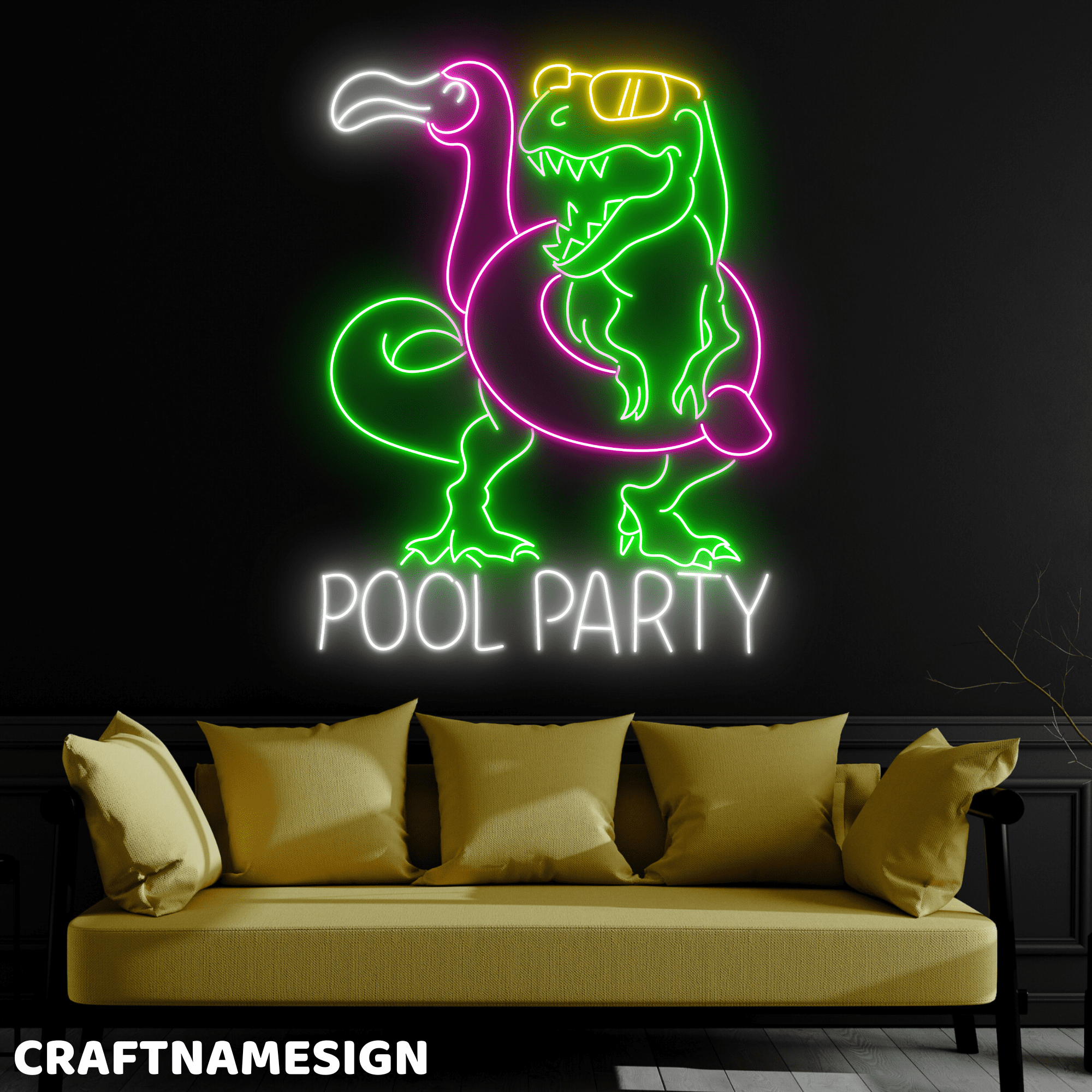Craftnamesign Pool Party Neon Sign, Dinosaur Wall Art, Swimming Pool ...