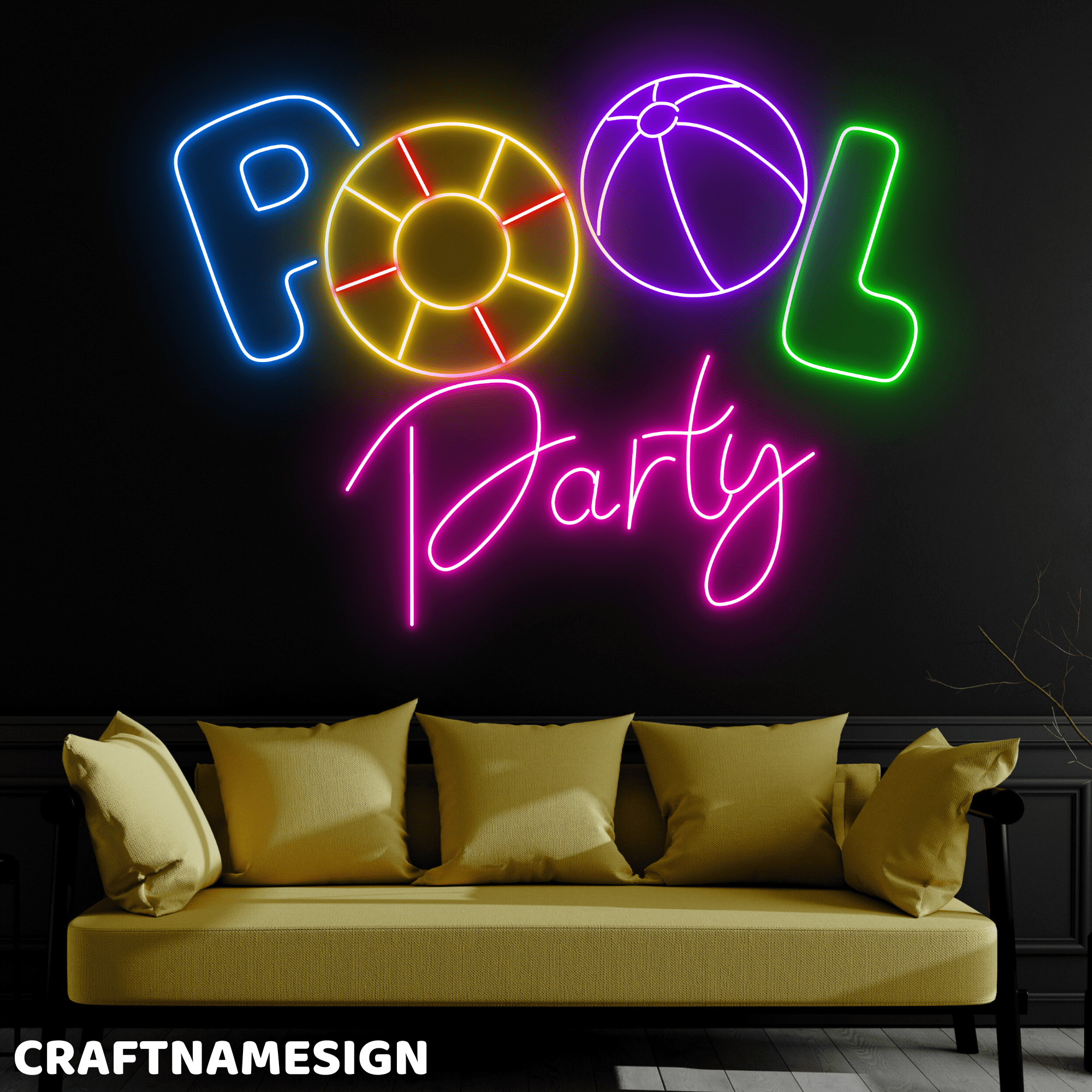 Craftnamesign Pool Party Neon Sign, Pool Wall Decor, Summer Party Wall ...