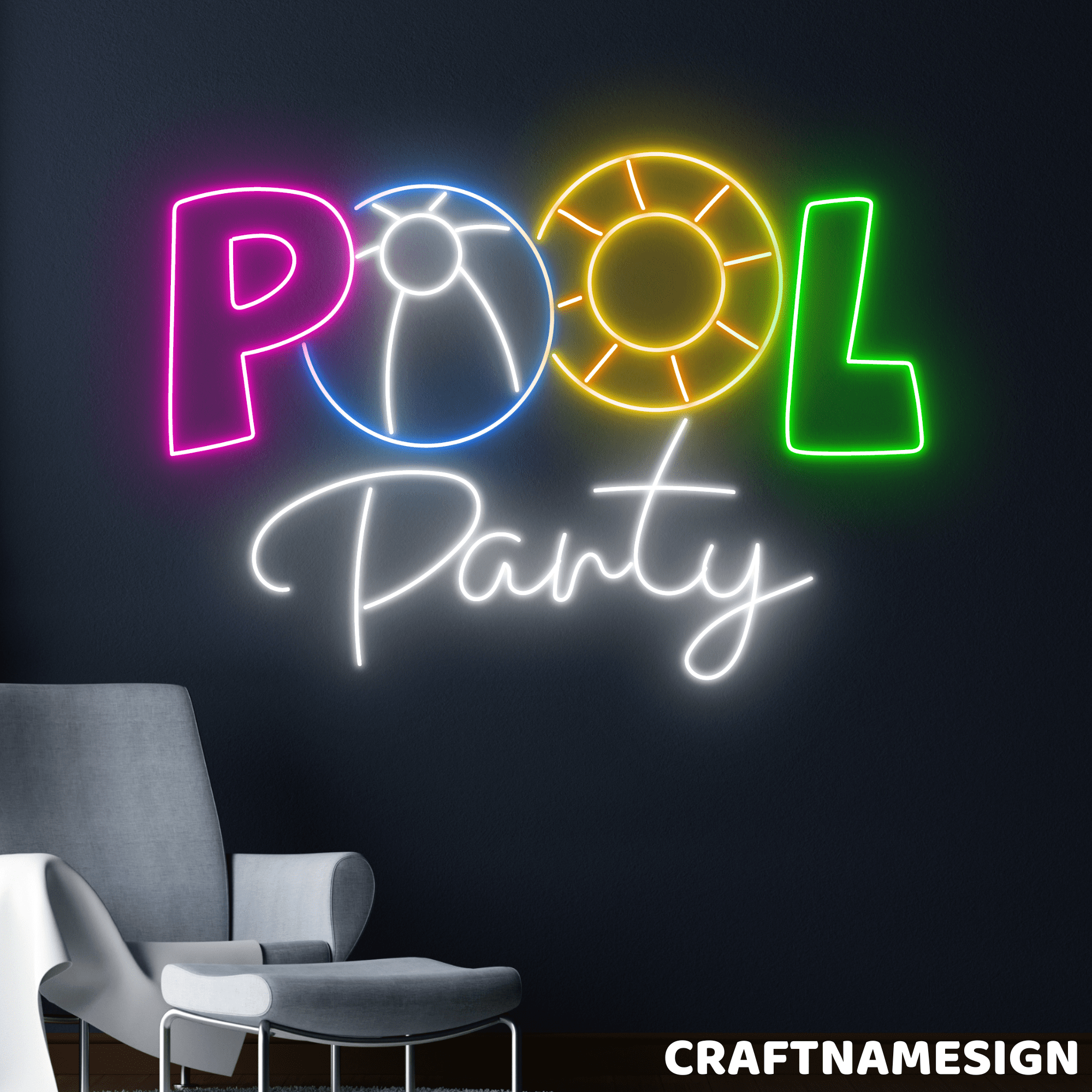 Craftnamesign Pool Party Neon Sign, Swimming Pool Wall Art, Pool Wall ...