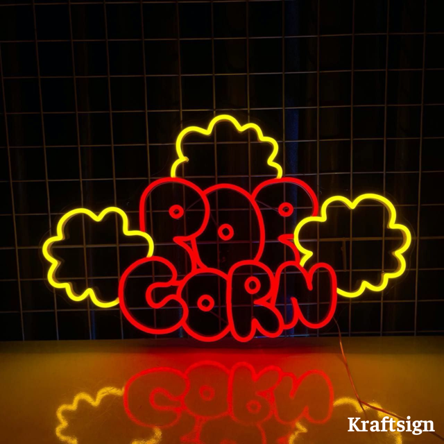 Craftnamesign Popcorn LED Light Neon Sign 23" x 14" for Cinema Movie ...