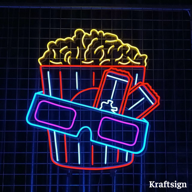Craftnamesign Popcorn LED Light Neon Sign 24" x 25" for Cinema Popcorn ...