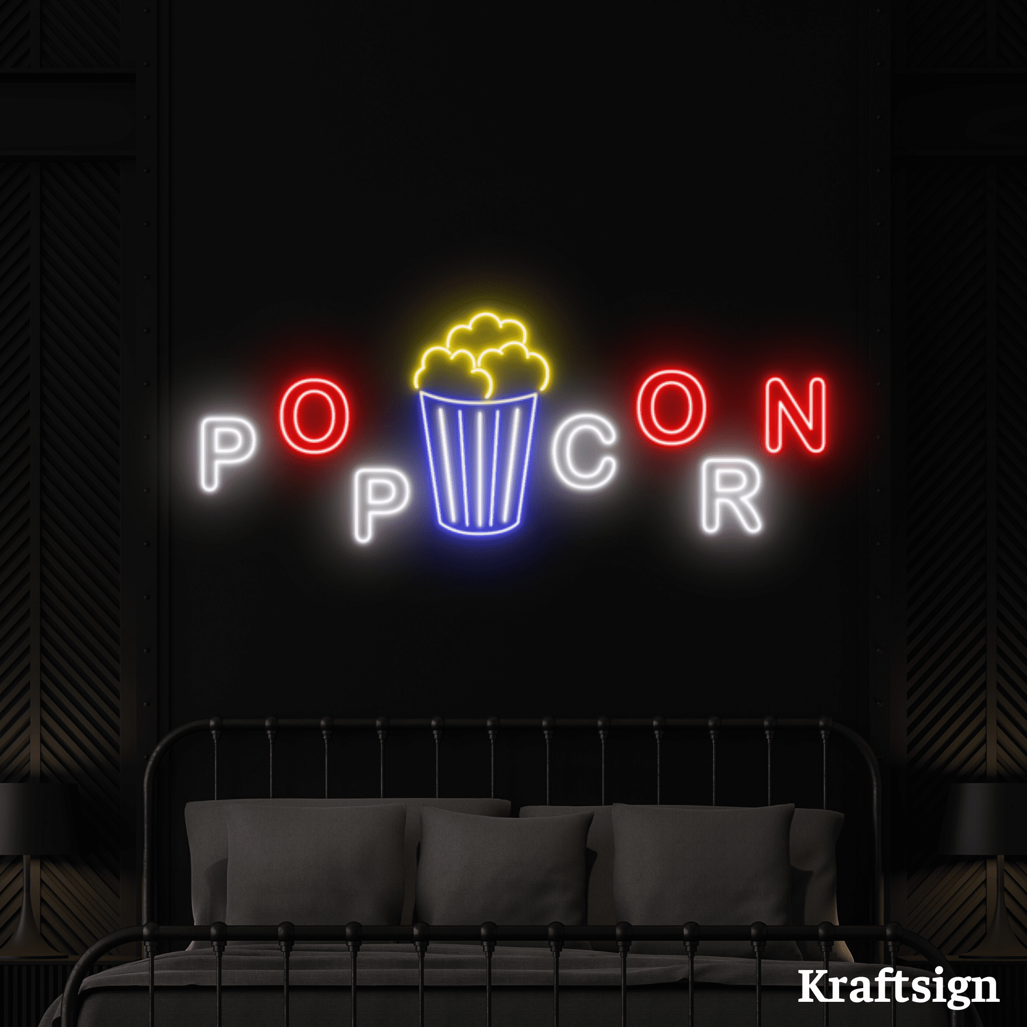 Craftnamesign Popcorn Neon Sign, Cinema LED Sign, Popcorn Shop Decor ...